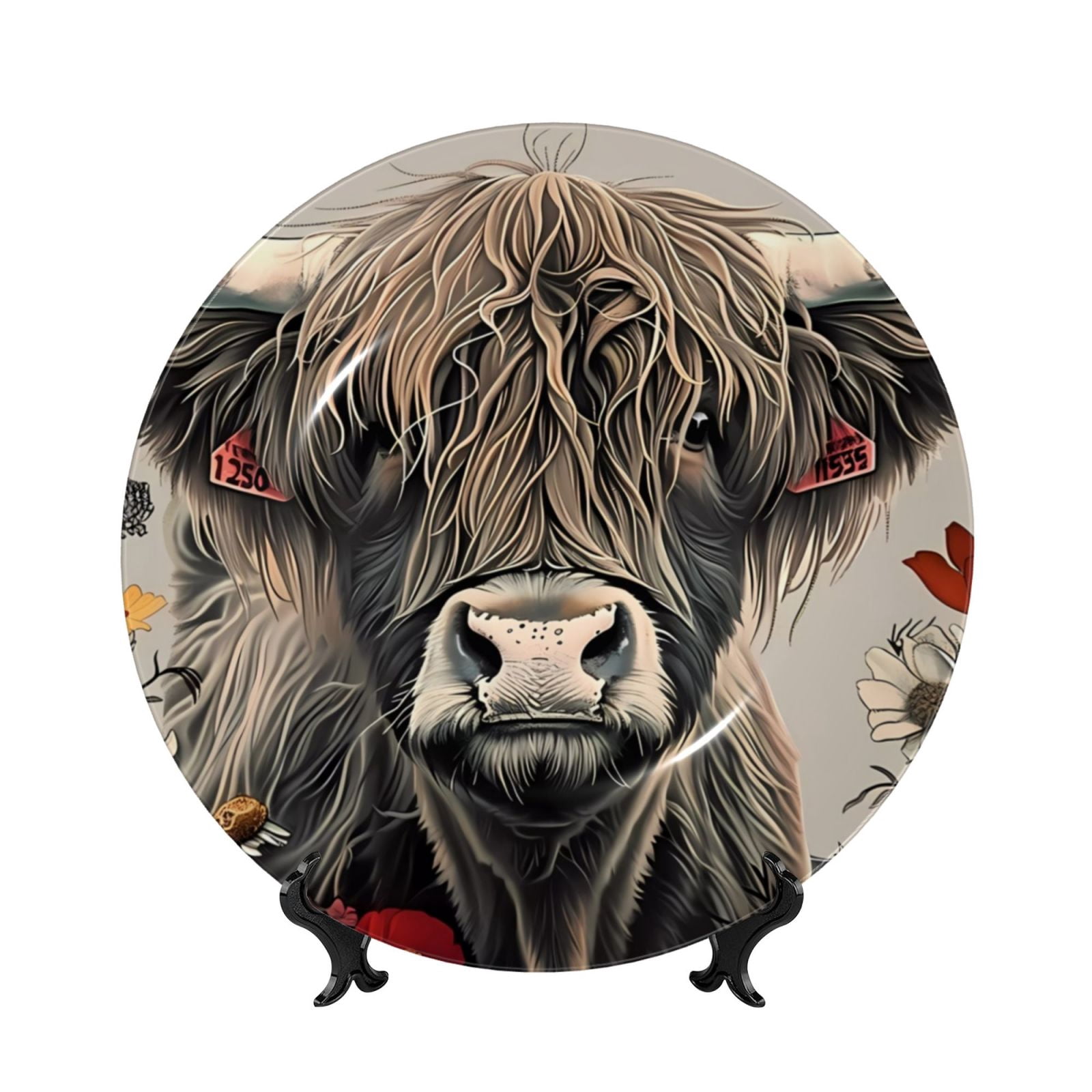 Yiaed Butterfly Cow With Flowers Print Bone China Decorative Plate ...