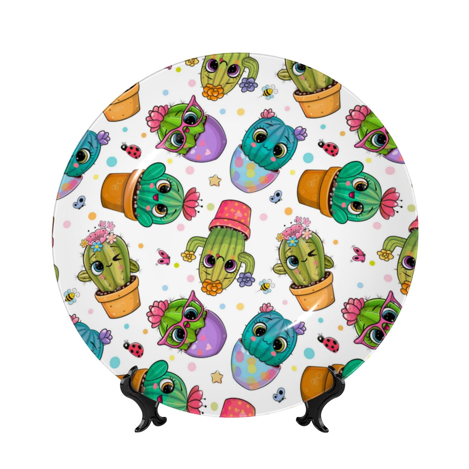 Yiaed Cactus And Insects Print Bone China Decorative Plate Ceramic ...