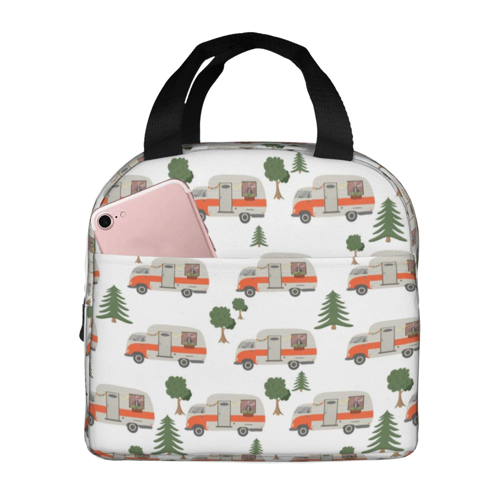 Yiaed Camp Van Print Insulated Lunch Bag Reusable Cute Tote Lunch Box ...