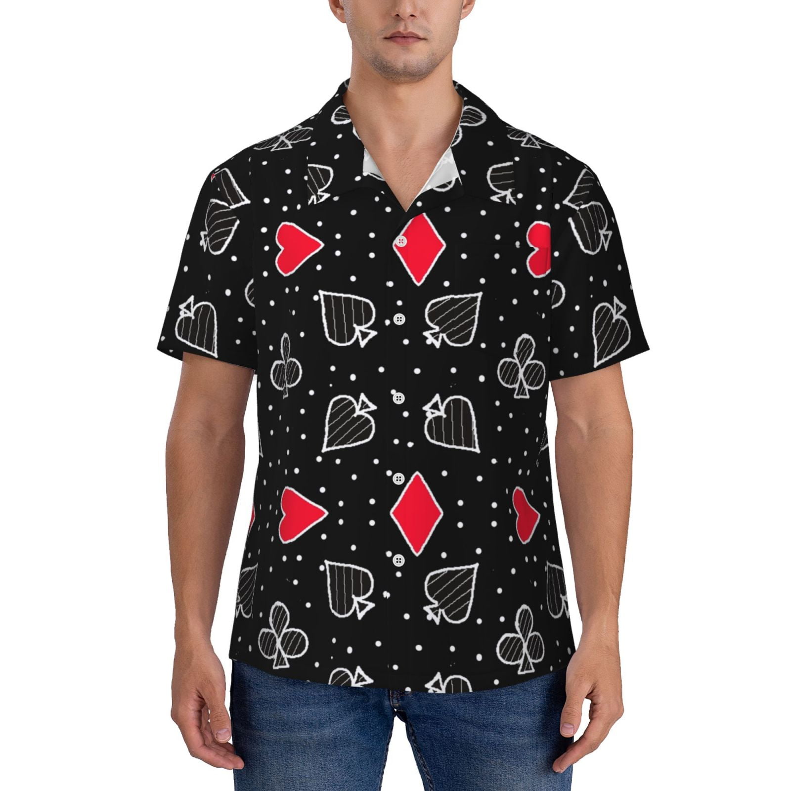 Yiaed Card Suits Print Hawaiian Shirt for Men Short Sleeve Button Down ...