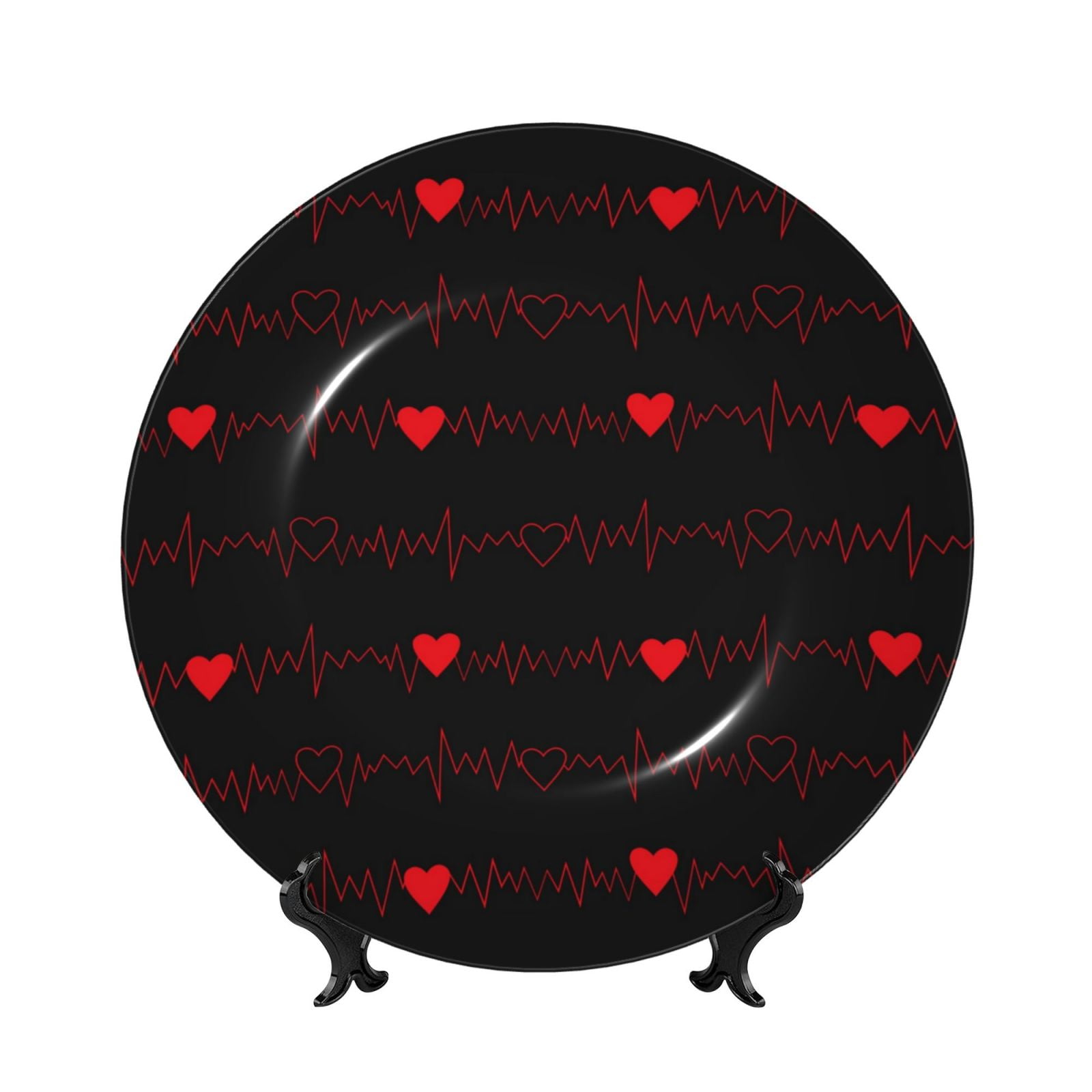 Yiaed Cardiogram and Heart Print Bone China Decorative Plate Ceramic ...