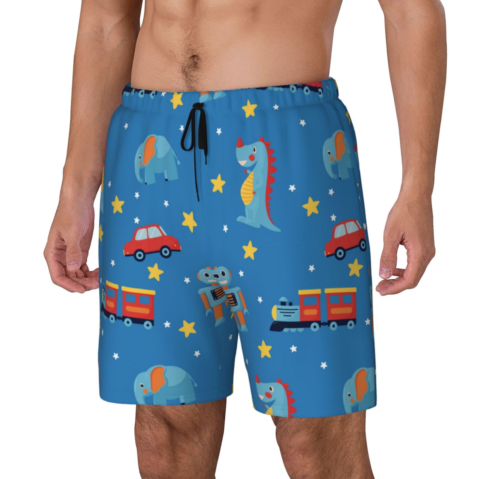 Yiaed Cartoon Animals 1 Print Mens Swim Trunks Bathing Suit Compression ...