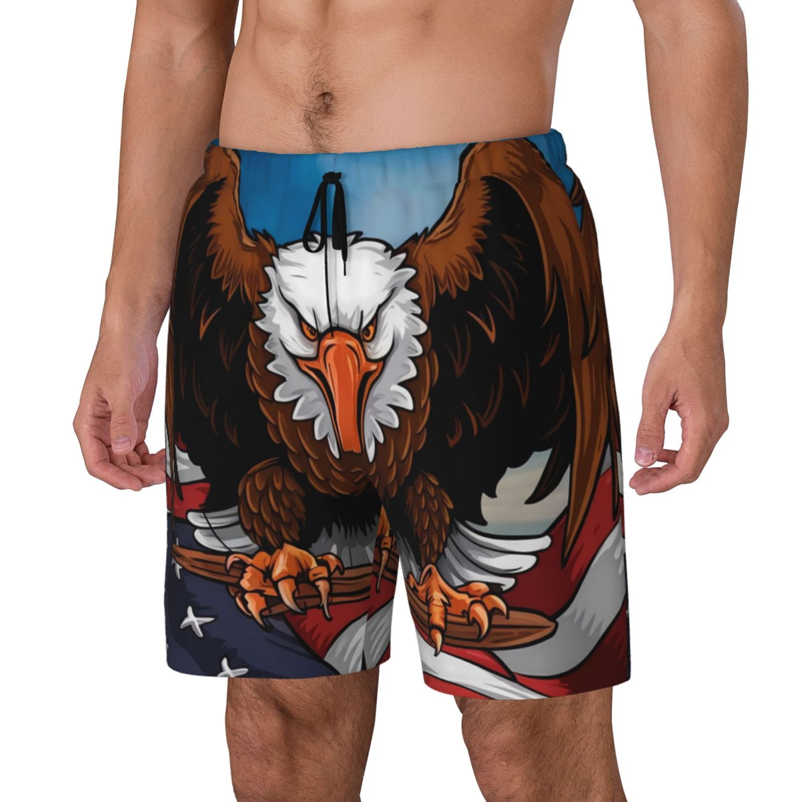 Yiaed Cartoon Bald Eagle USA Print Mens Swim Trunks Bathing Suit ...