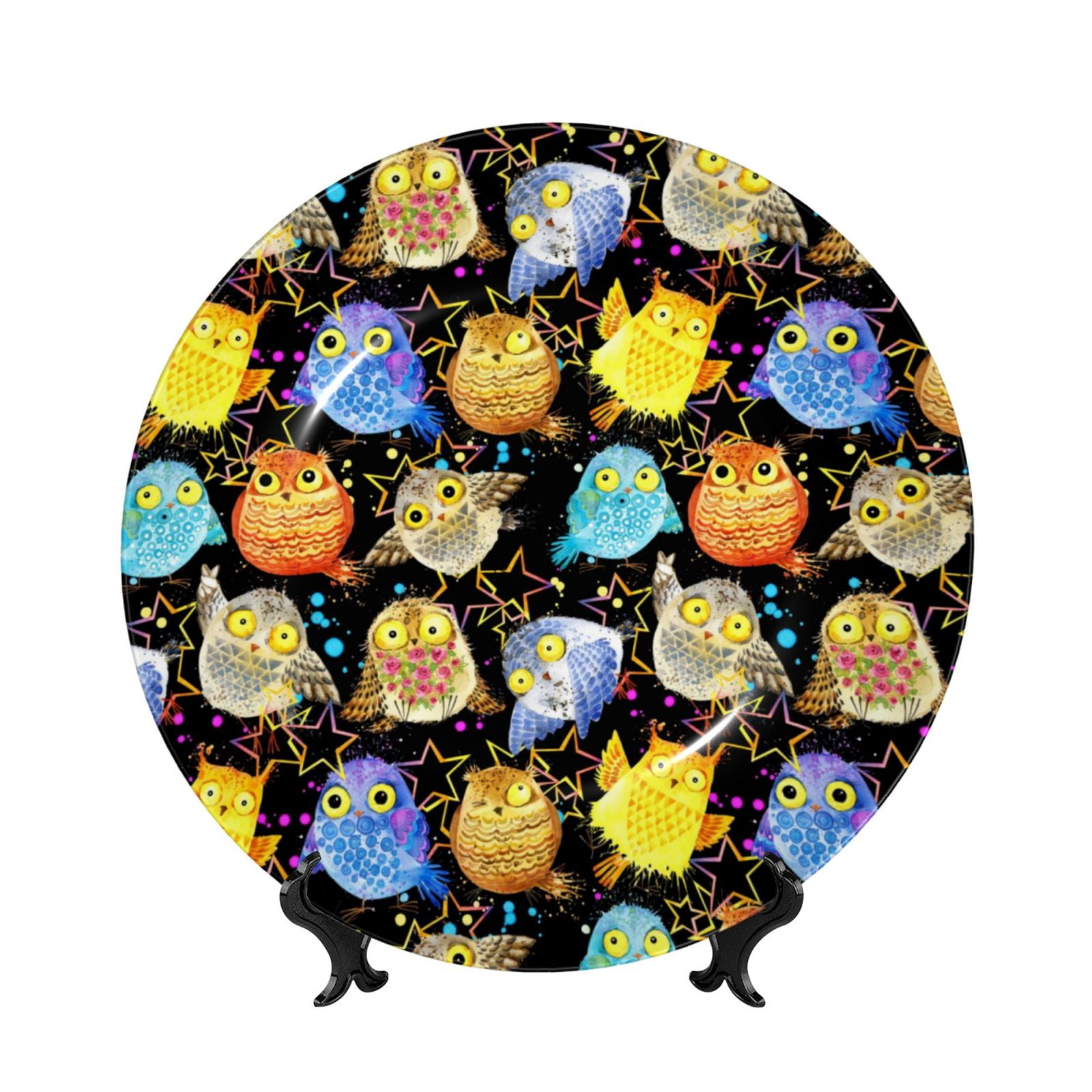 Yiaed Cartoon Bird Owl Print Bone China Decorative Plate Ceramic Dinner ...