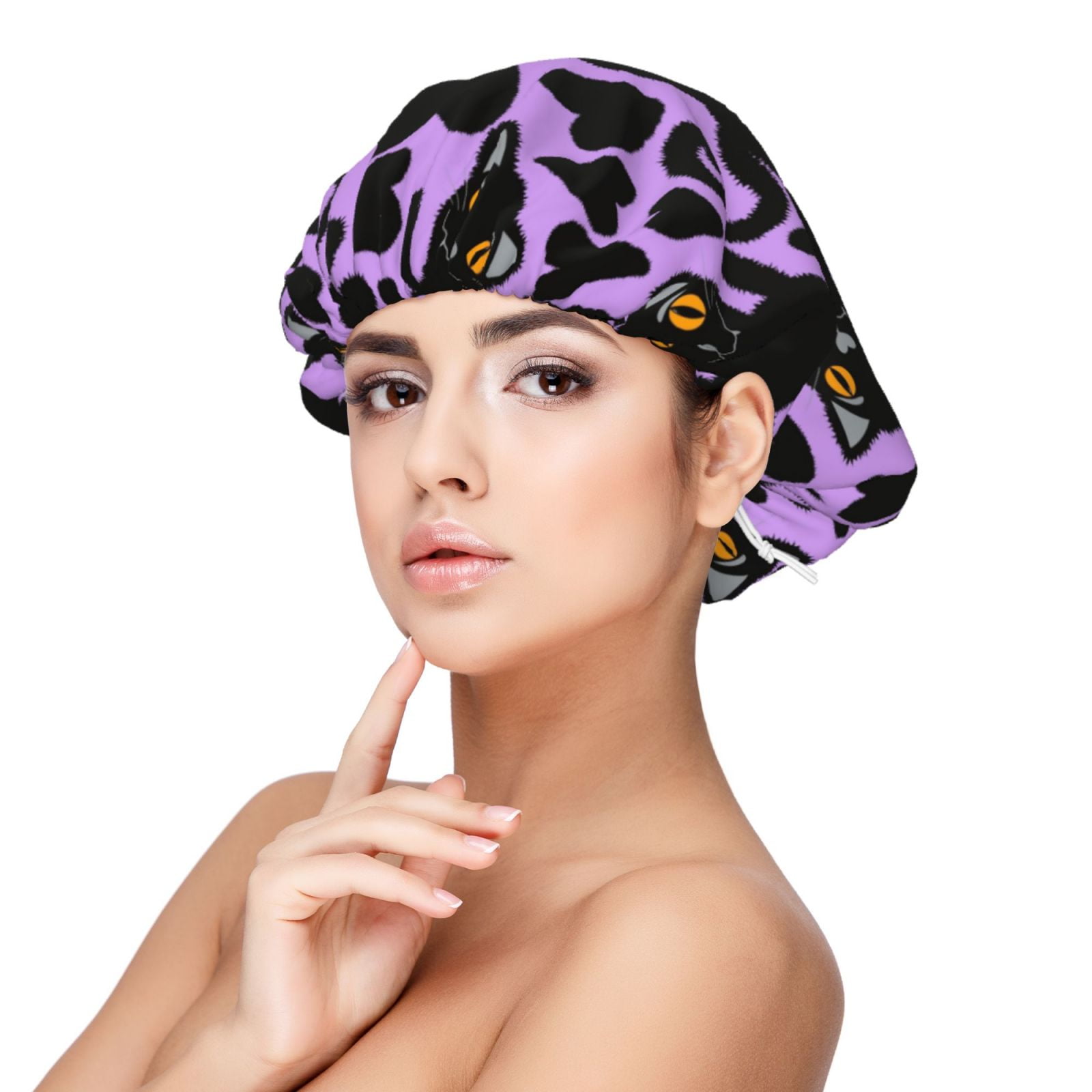Yiaed Cartoon Black Cats Print Satin Bonnet Silk Bonnet Hair Bonnet for ...