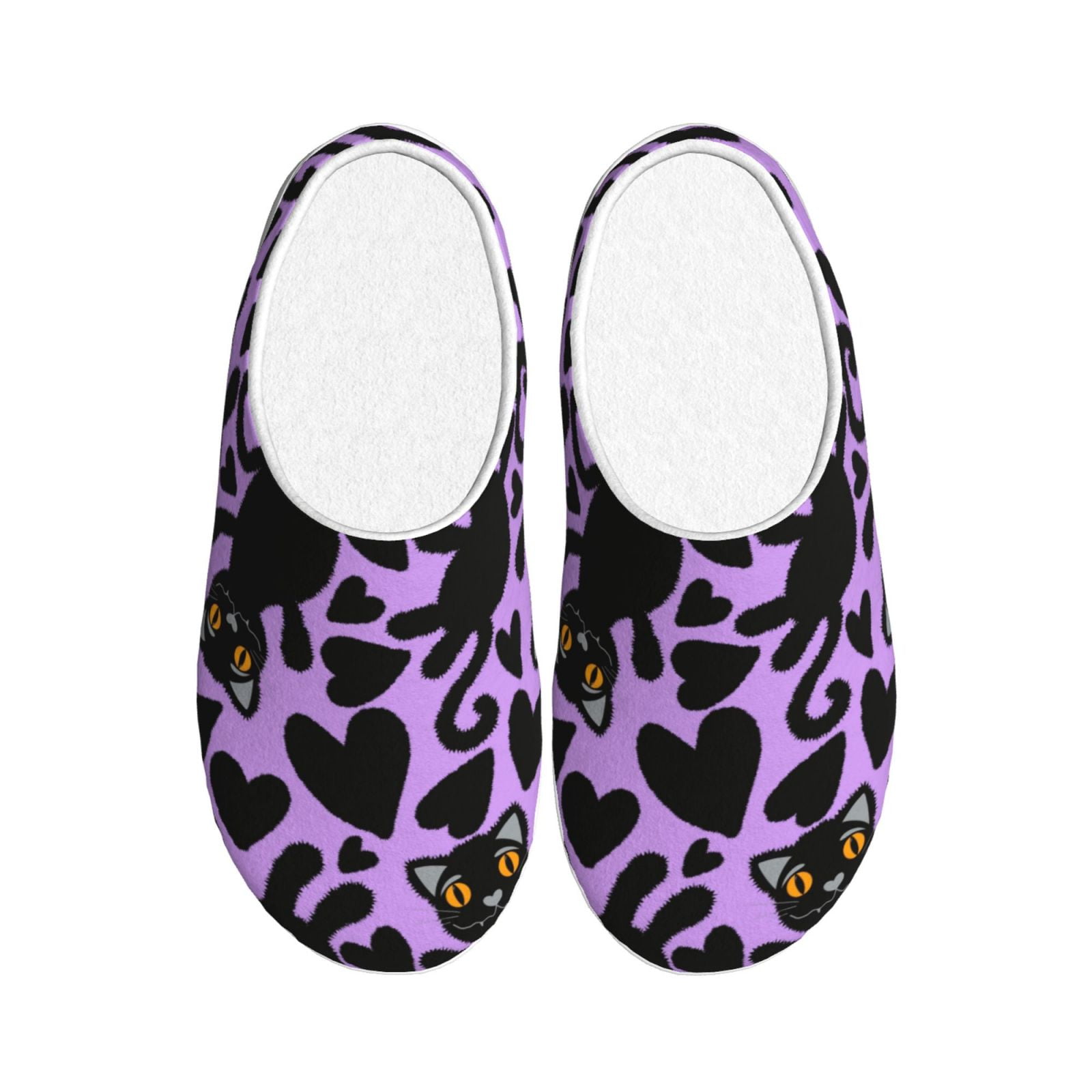 Yiaed Cartoon Black Cats Print Slippers Fuzzy Warm Cozy Slippers Non ...
