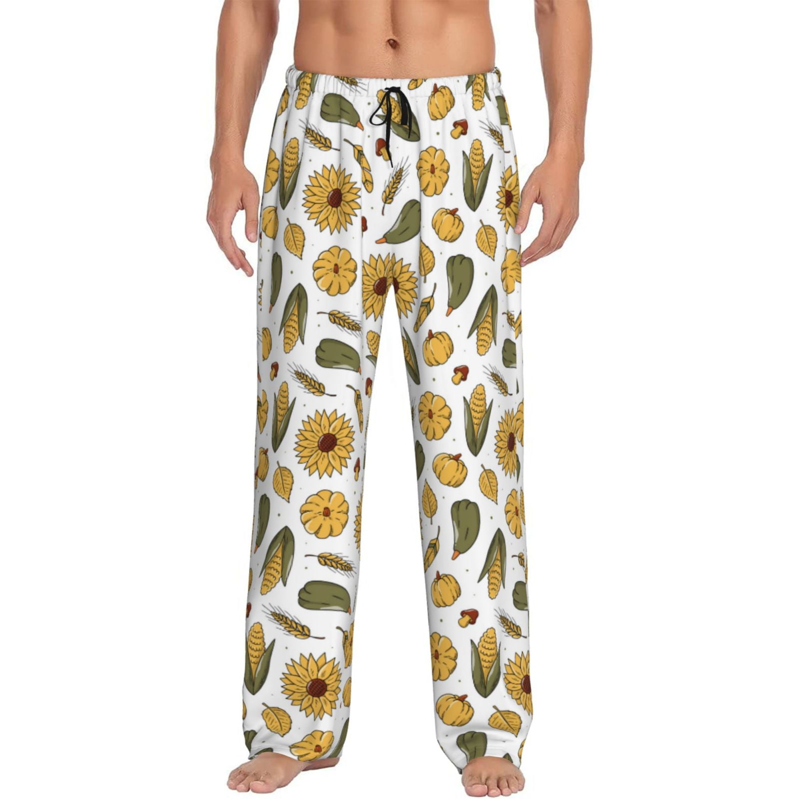 Yiaed Cartoon Corn Pumpkin Sunflower Print Men's Lounge Pants, Loose PJ ...