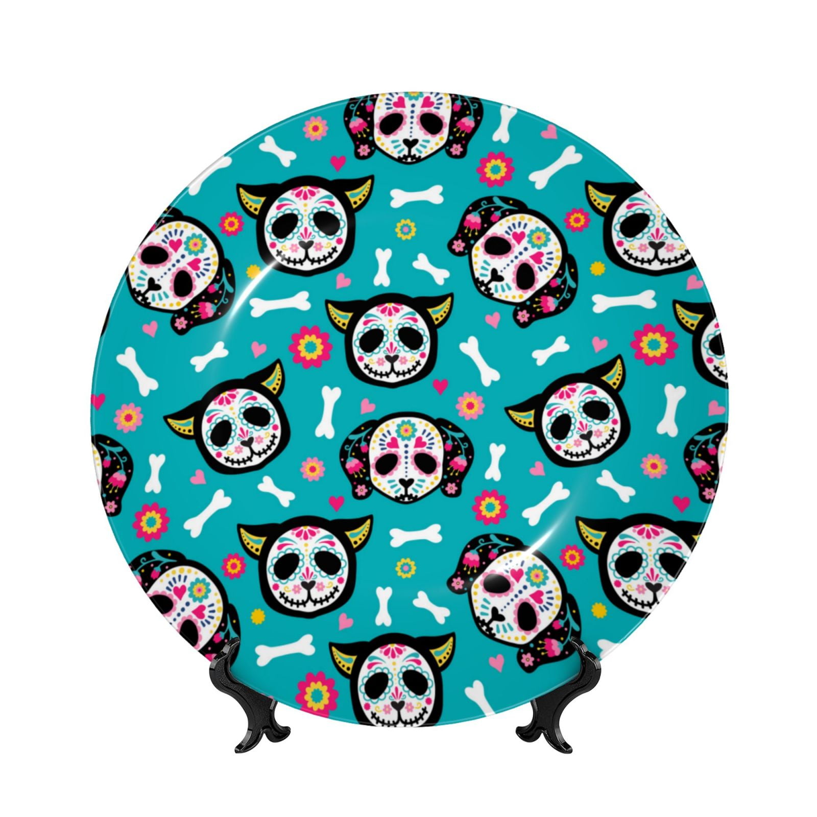 Yiaed Cartoon Dog And Cat Print Bone China Decorative Plate Ceramic ...