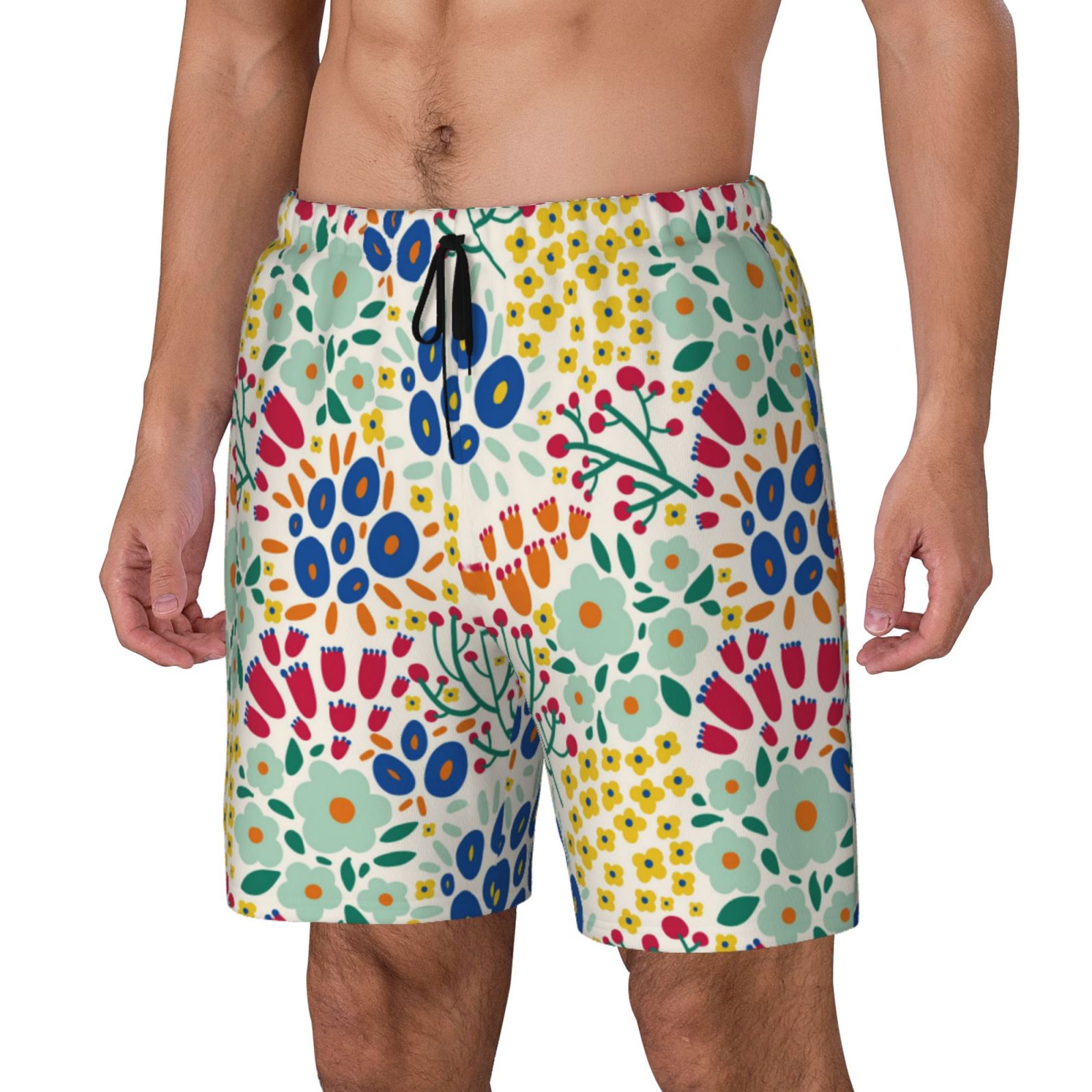Yiaed Cartoon Flowers Print Mens Swim Trunks Bathing Suit Compression ...