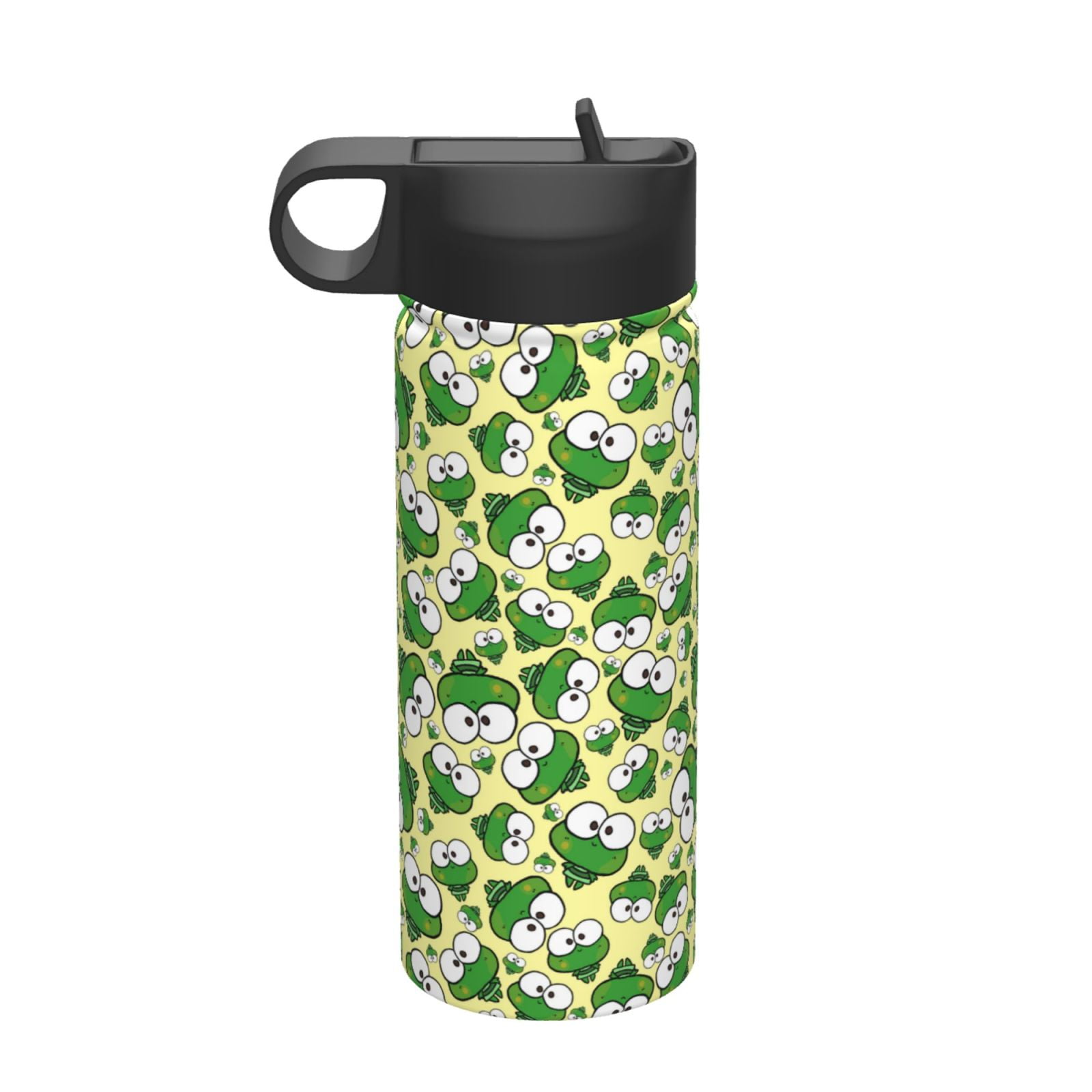 Yiaed Cartoon Frogs Print Water Bottle with Straw Lid, Stainless Steel ...