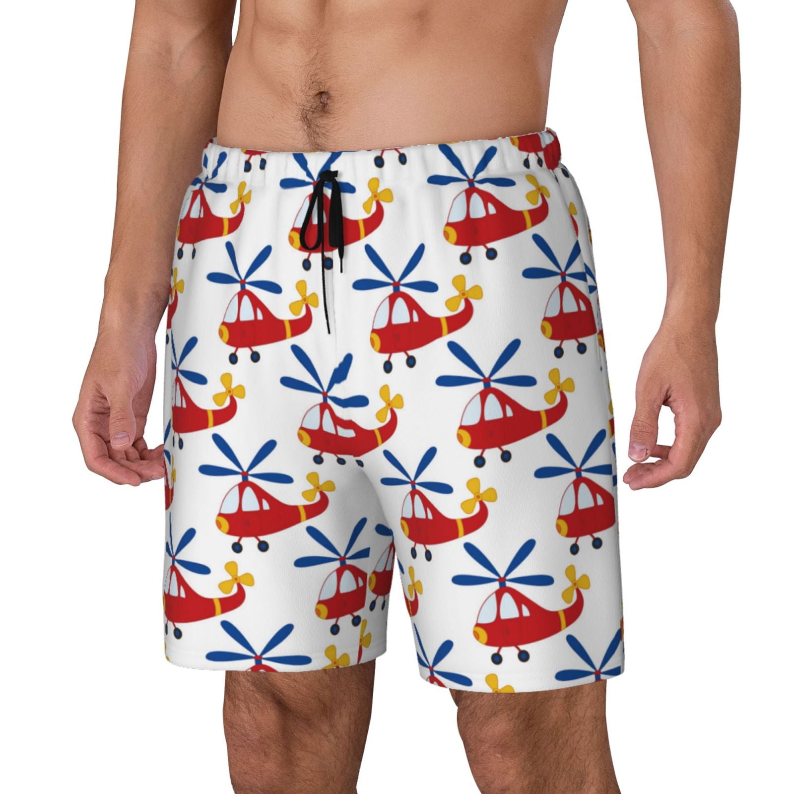 Yiaed Cartoon Helicopter Print Mens Swim Trunks Bathing Suit ...