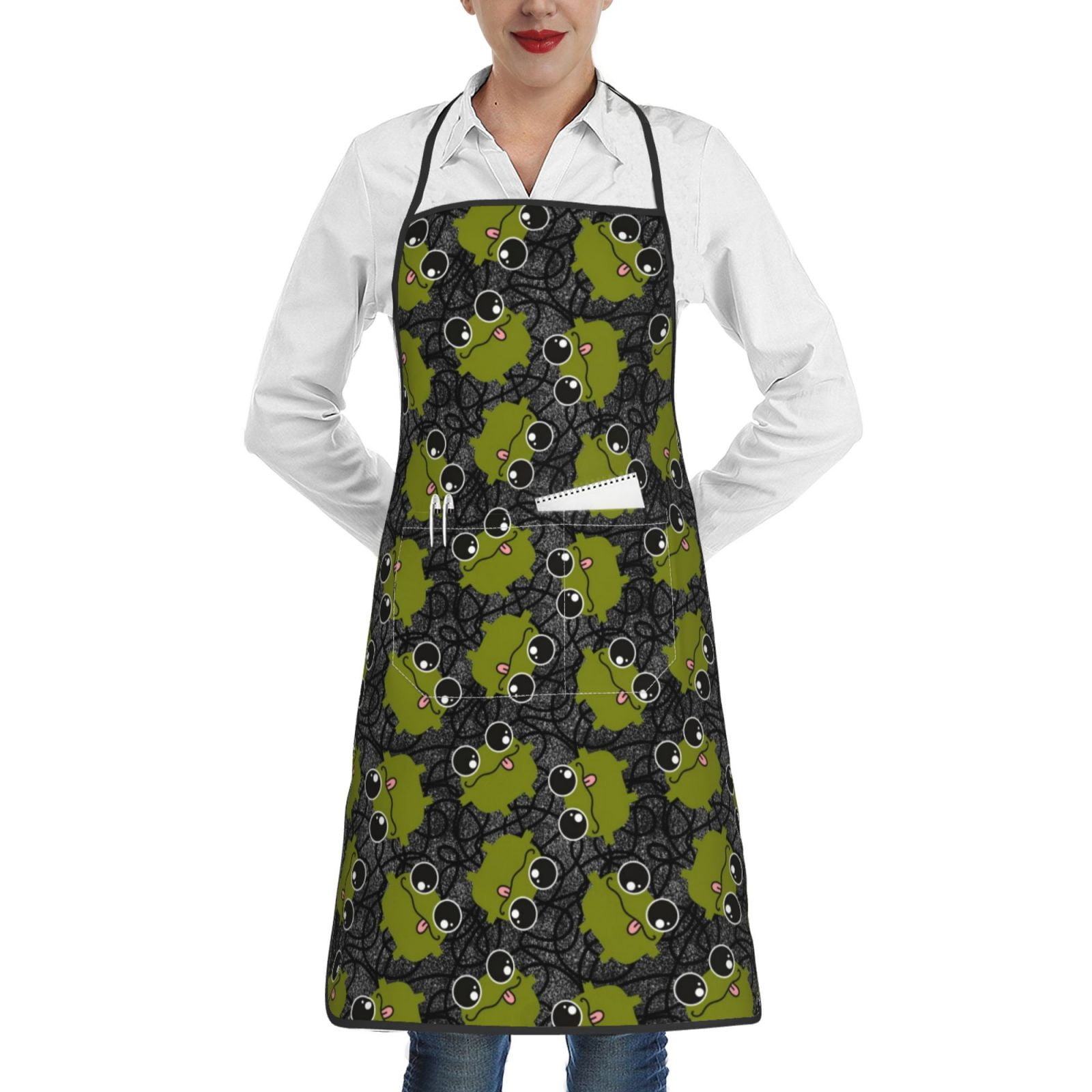 Yiaed Cartoon Kawaii Frogs1 Print Kitchen Apron with Hand Wipe Pockets ...