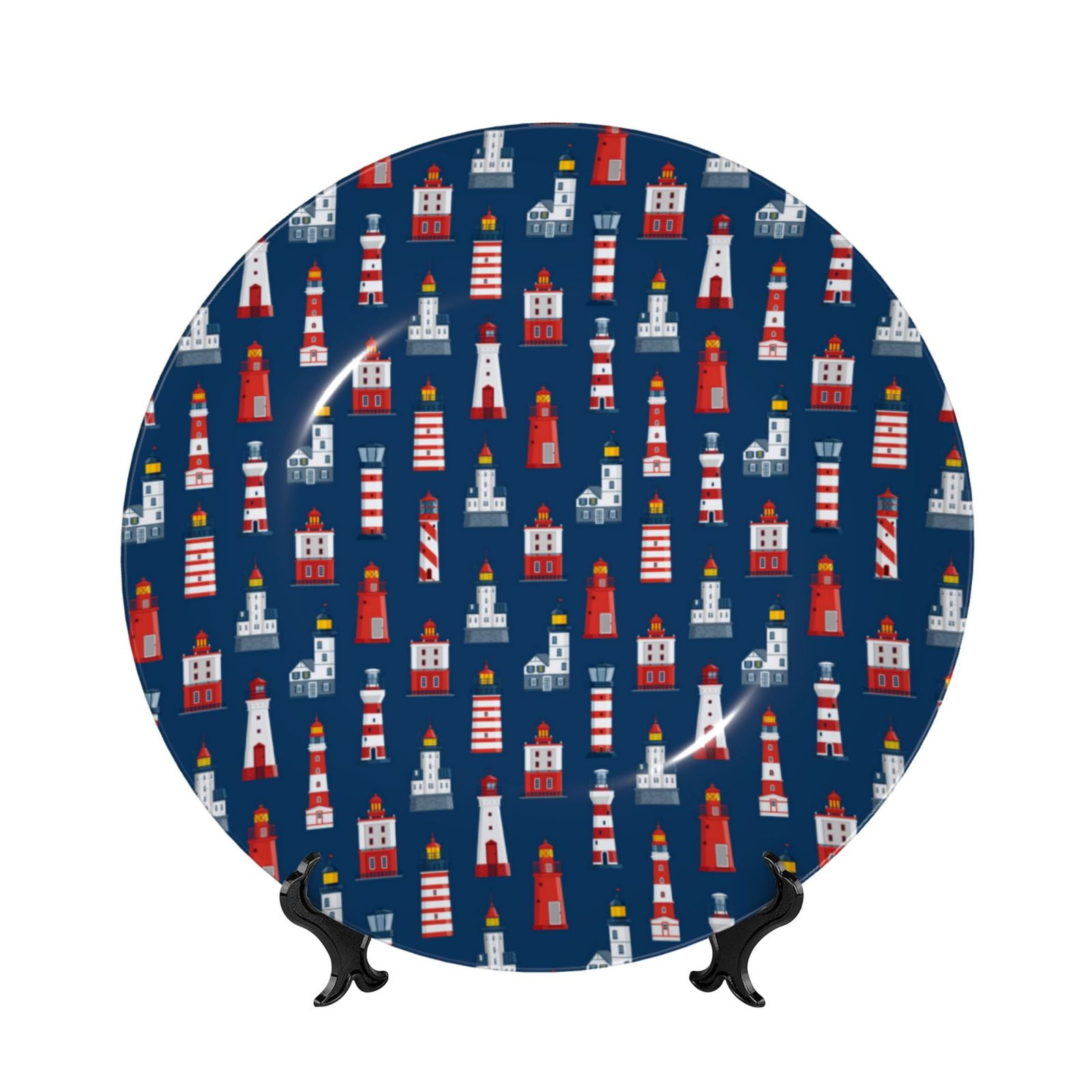 Yiaed Cartoon Lighthouse Print Bone China Decorative Plate Ceramic ...