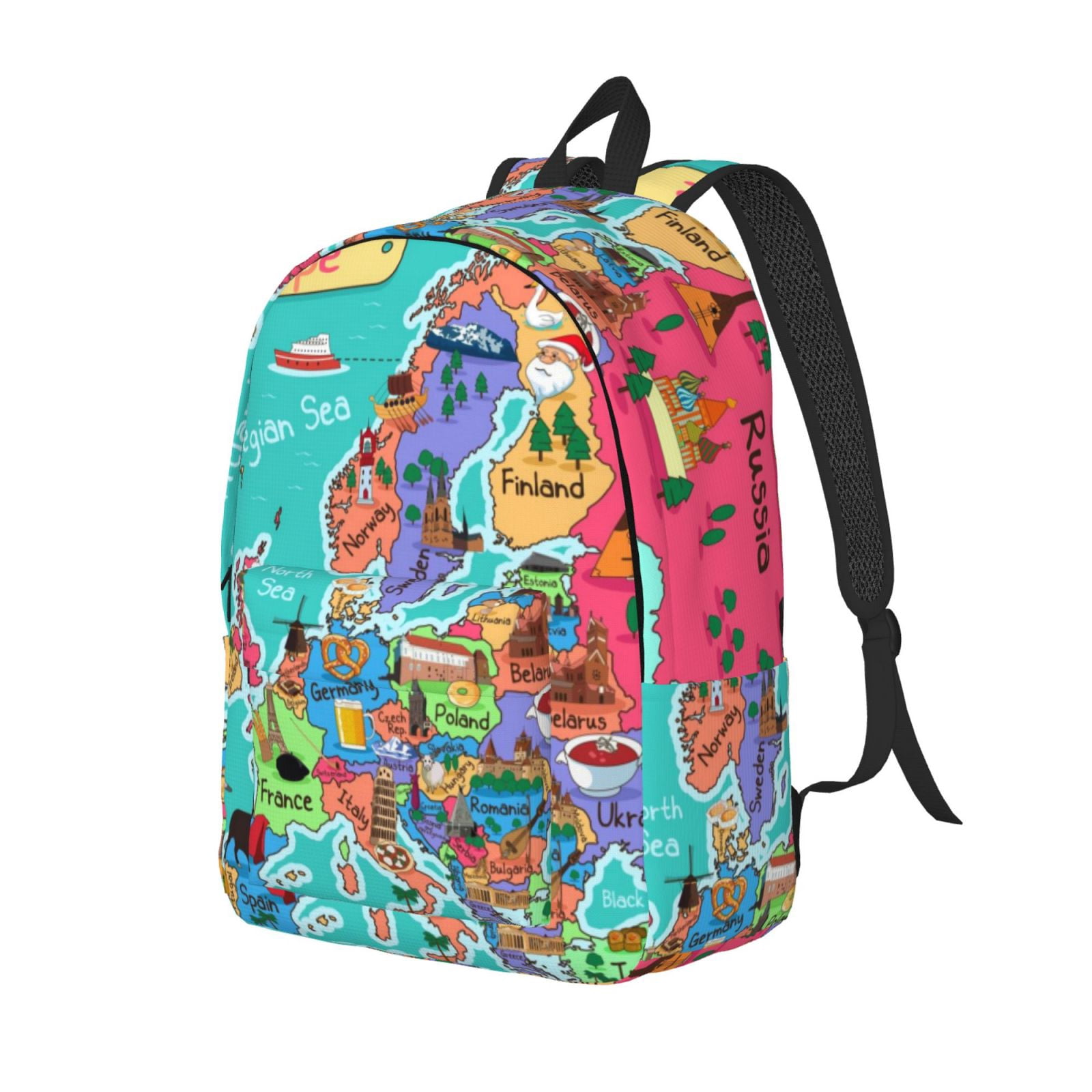 Yiaed Cartoon Map Of Europe Print Print Laptop Backpack Travel Canvas ...