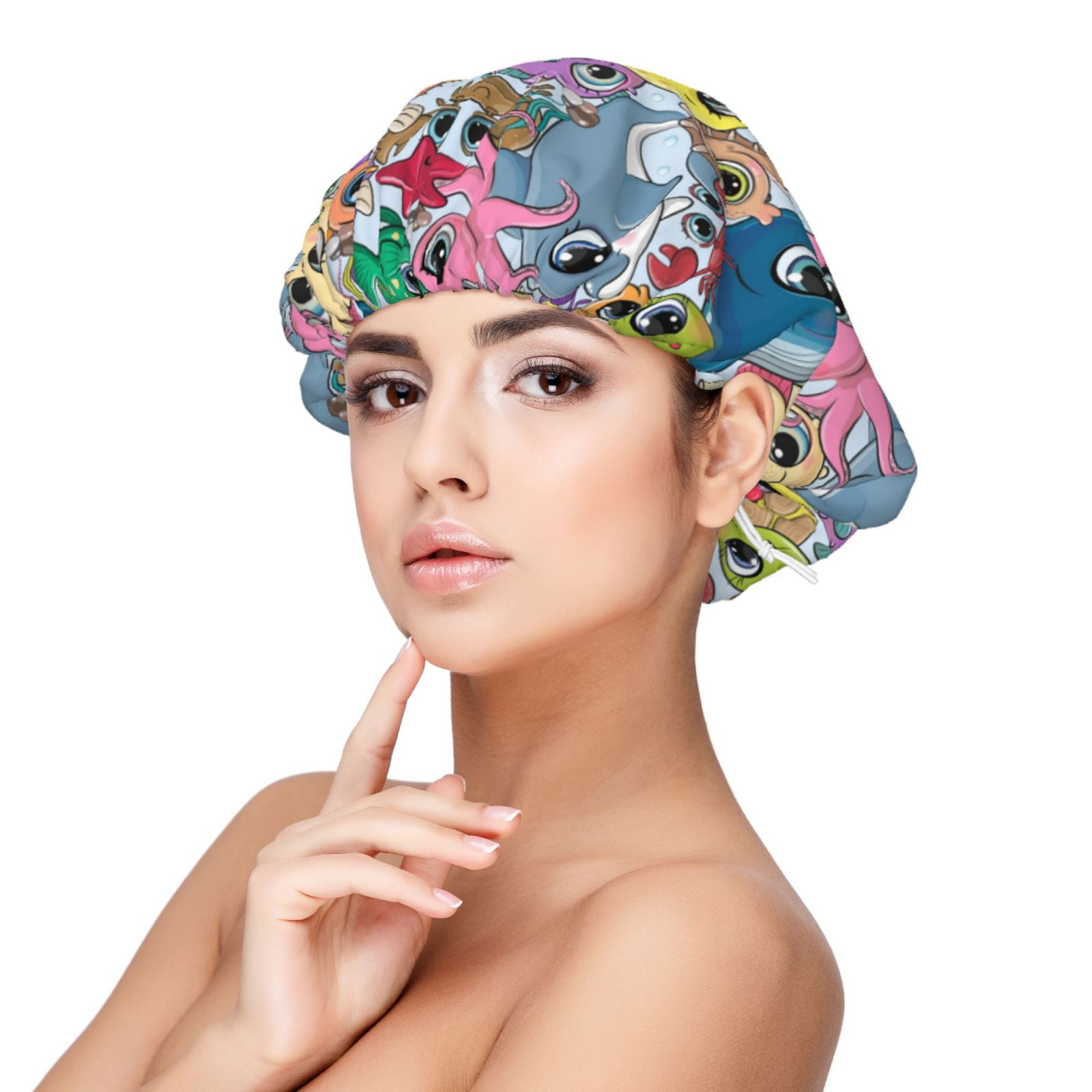 Yiaed Cartoon Marine Animals Print Satin Bonnet Silk Bonnet Hair Bonnet ...