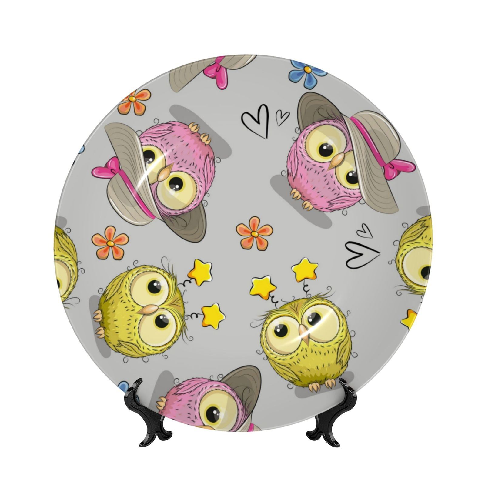 Yiaed Cartoon Owls Print Bone China Decorative Plate Ceramic Dinner ...