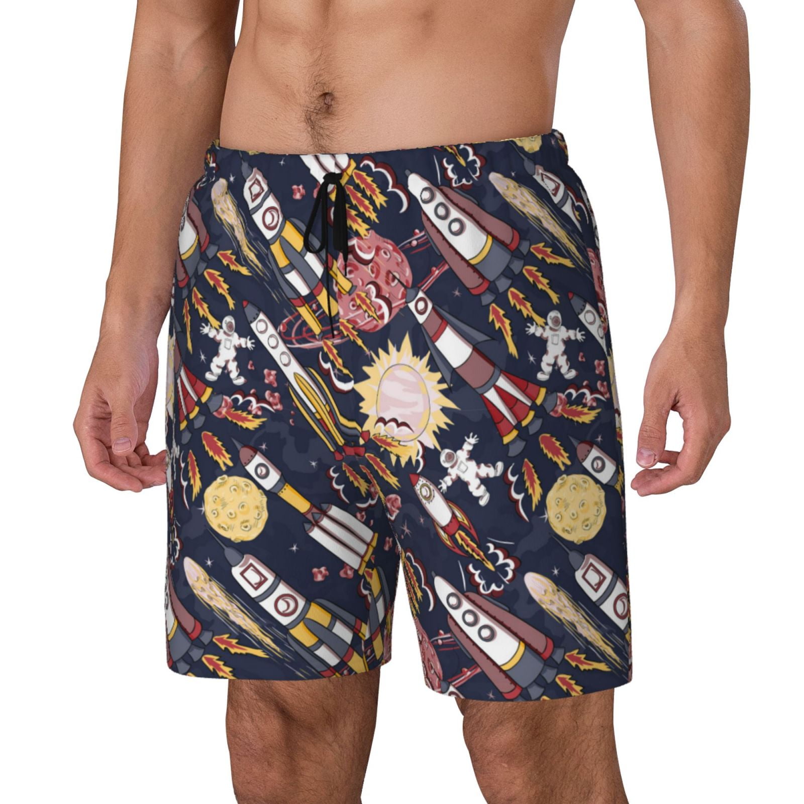 Yiaed Cartoon Space 1 Print Mens Swim Trunks Bathing Suit Compression ...