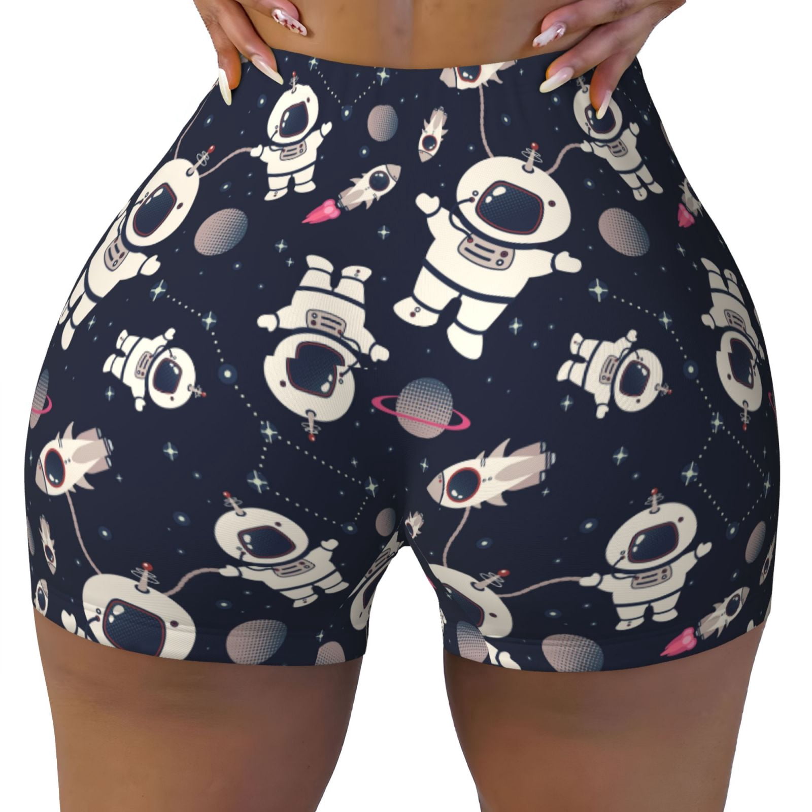 Yiaed Cartoon Spaceship Print Women's Athletic Shorts Running Shorts ...