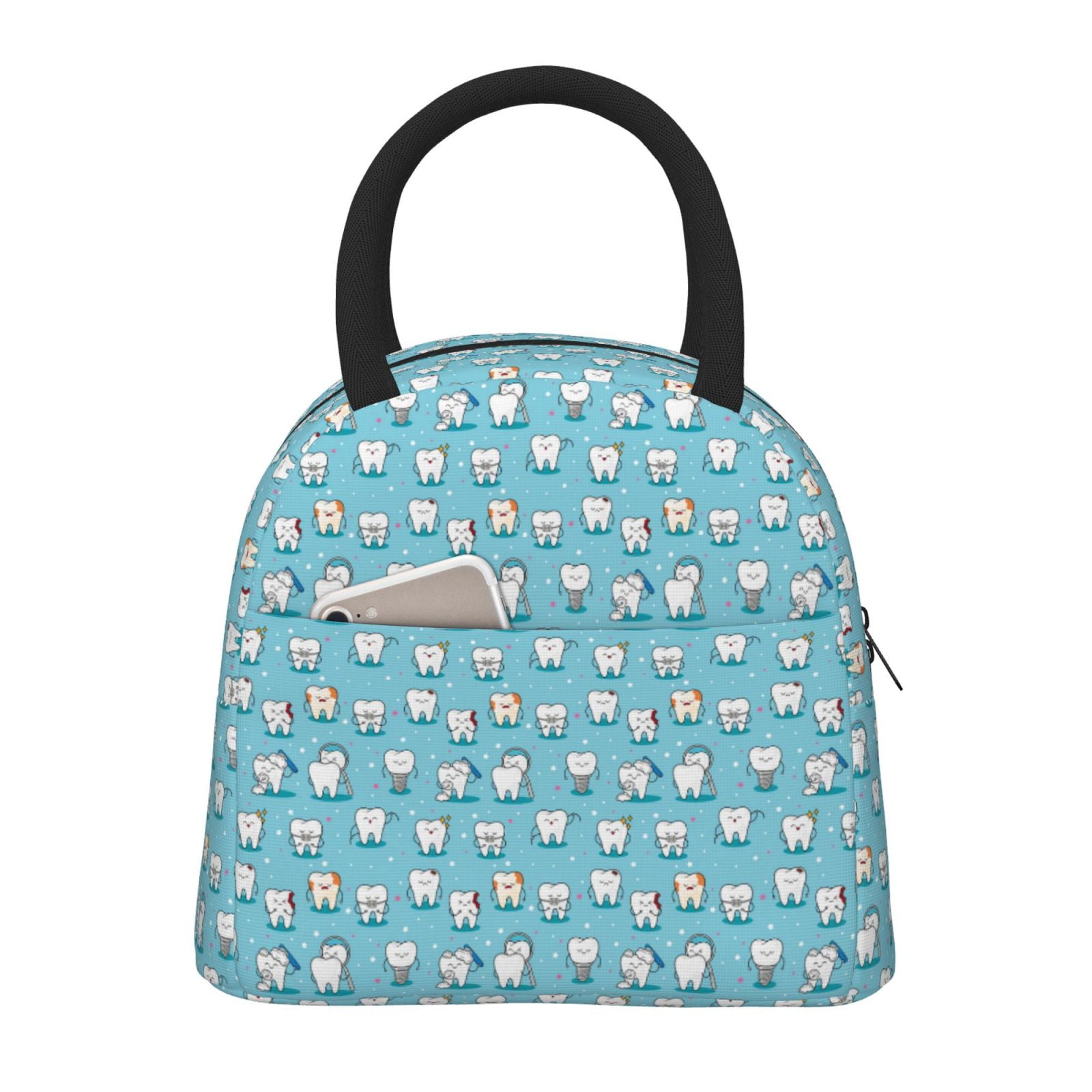 Yiaed Cartoon Teeth Print Lunch Bag Adult Insulated Lunch Box ...