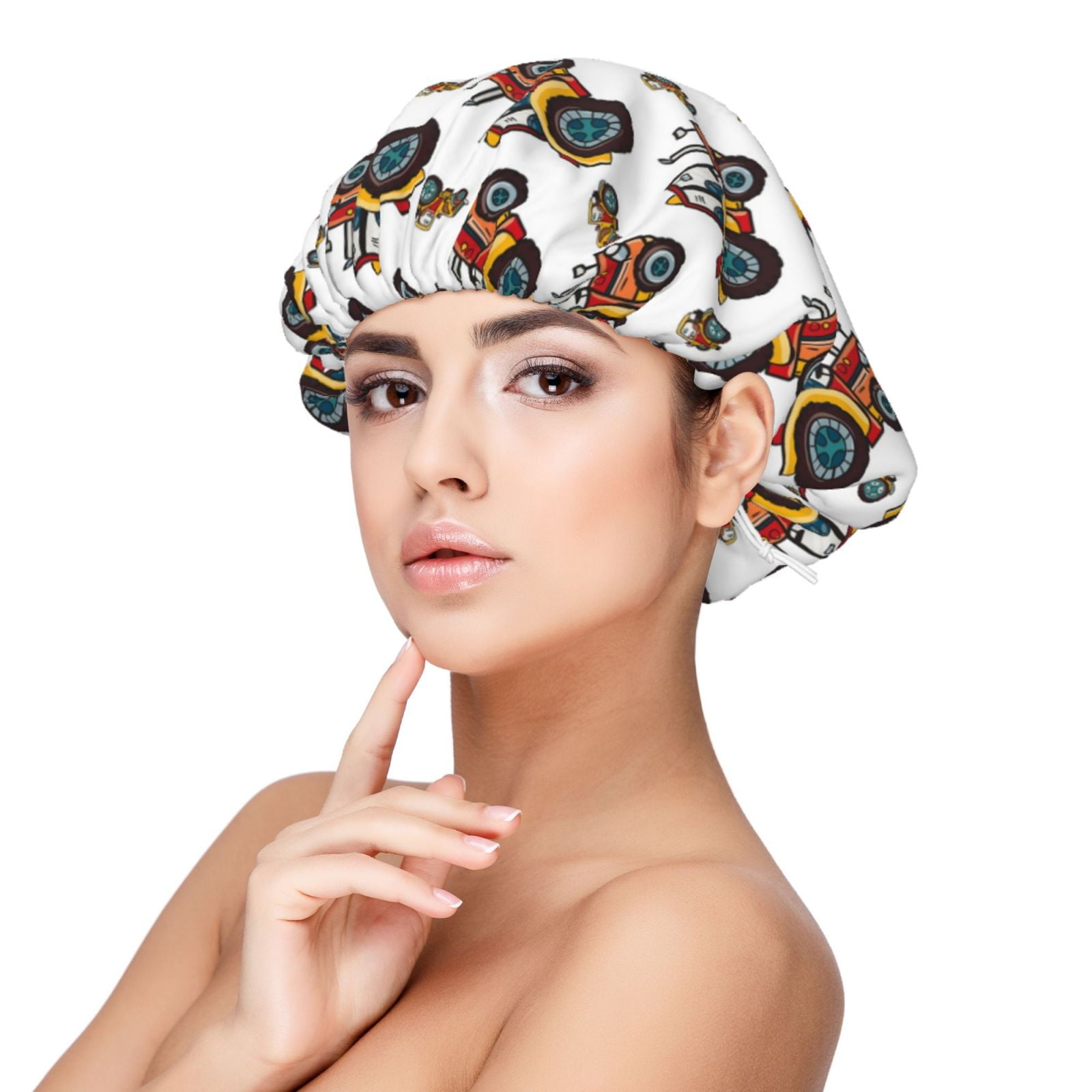 Yiaed Cartoon Tractor Print Satin Bonnet Silk Bonnet Hair Bonnet for ...