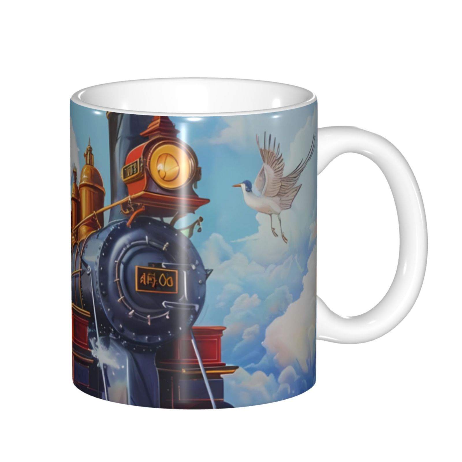 Yiaed Cartoon Train Hot Air Balloon Print Ceramics Coffee,Large Handle Design,Extra Large Tea ...