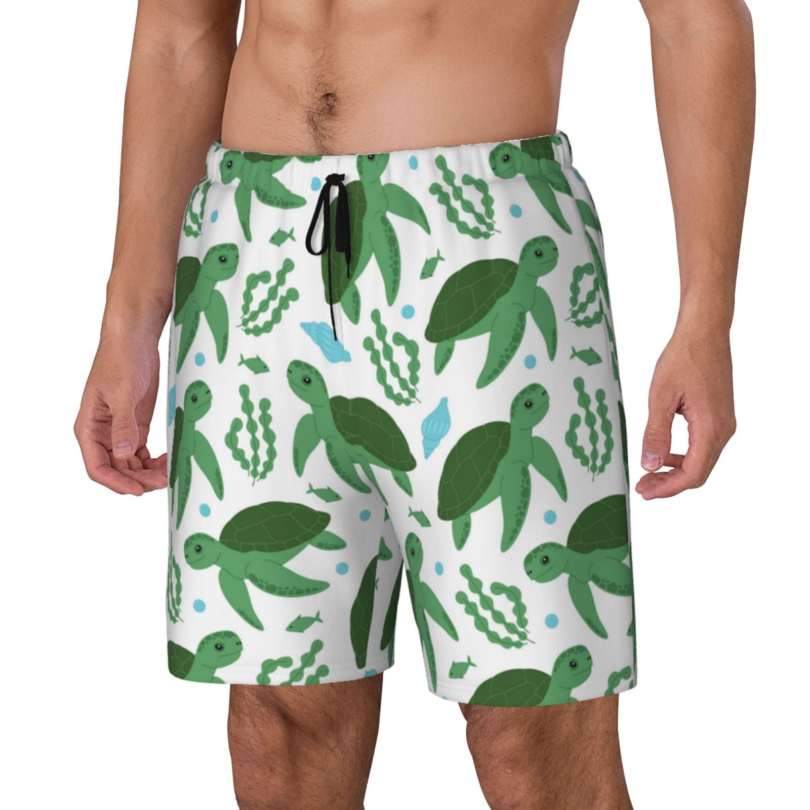 Yiaed Cartoon Turtle Print Mens Swim Trunks Bathing Suit Compression ...