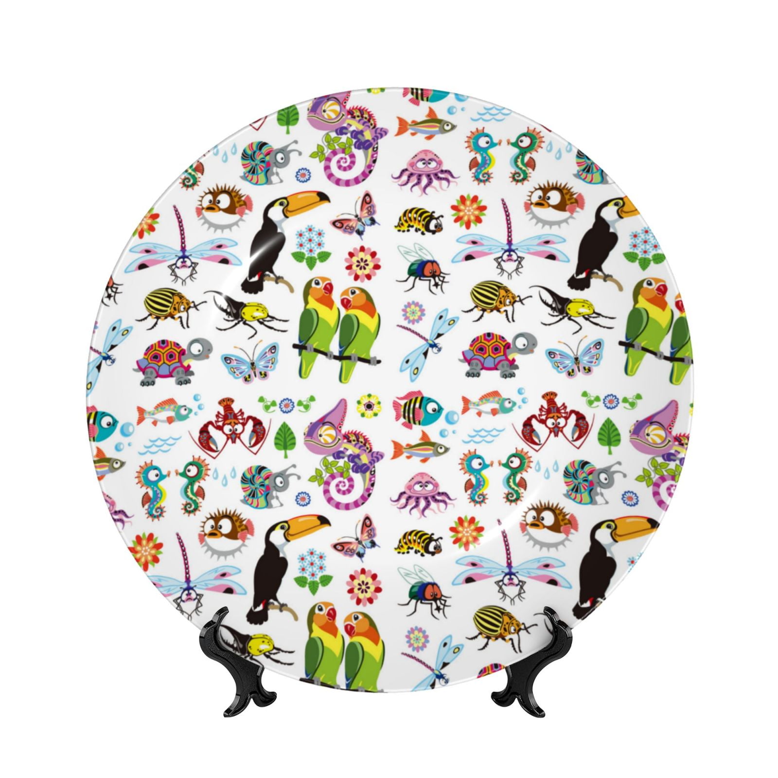 Yiaed Cartoon Wild Animals Print Bone China Decorative Plate Ceramic ...