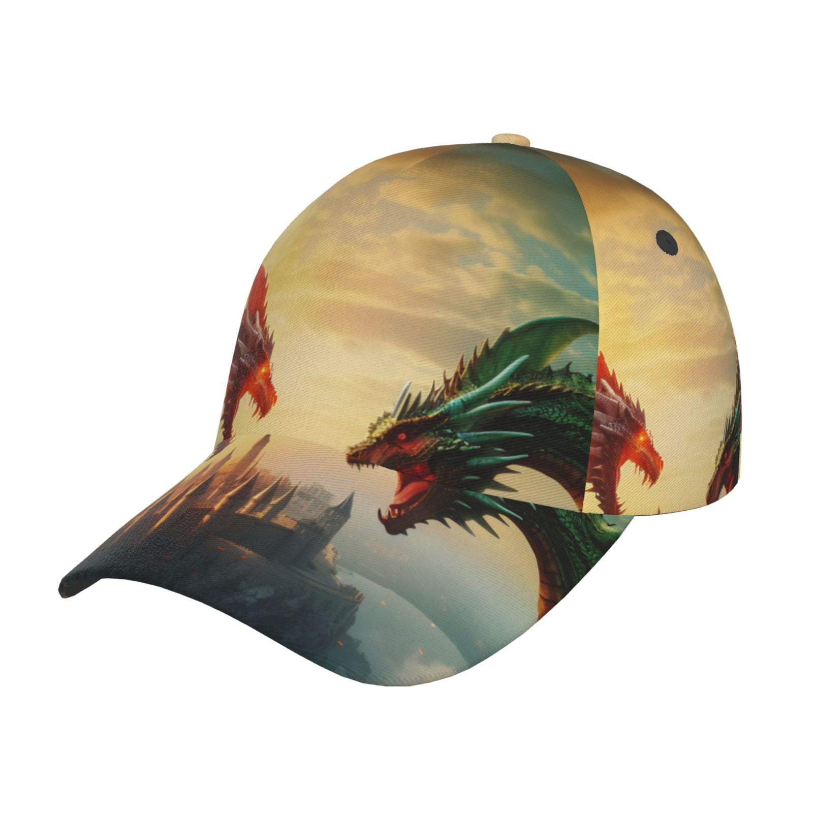 Yiaed Castle Red Green Sky Dragon Print Cap Adjustable Size for Running ...