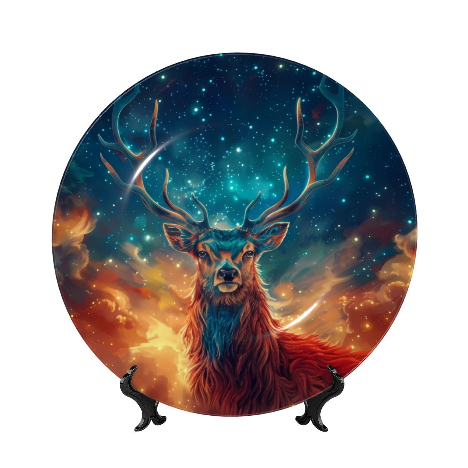 Yiaed Celestial Stag Cosmic Glow Print Bone China Decorative Plate ...