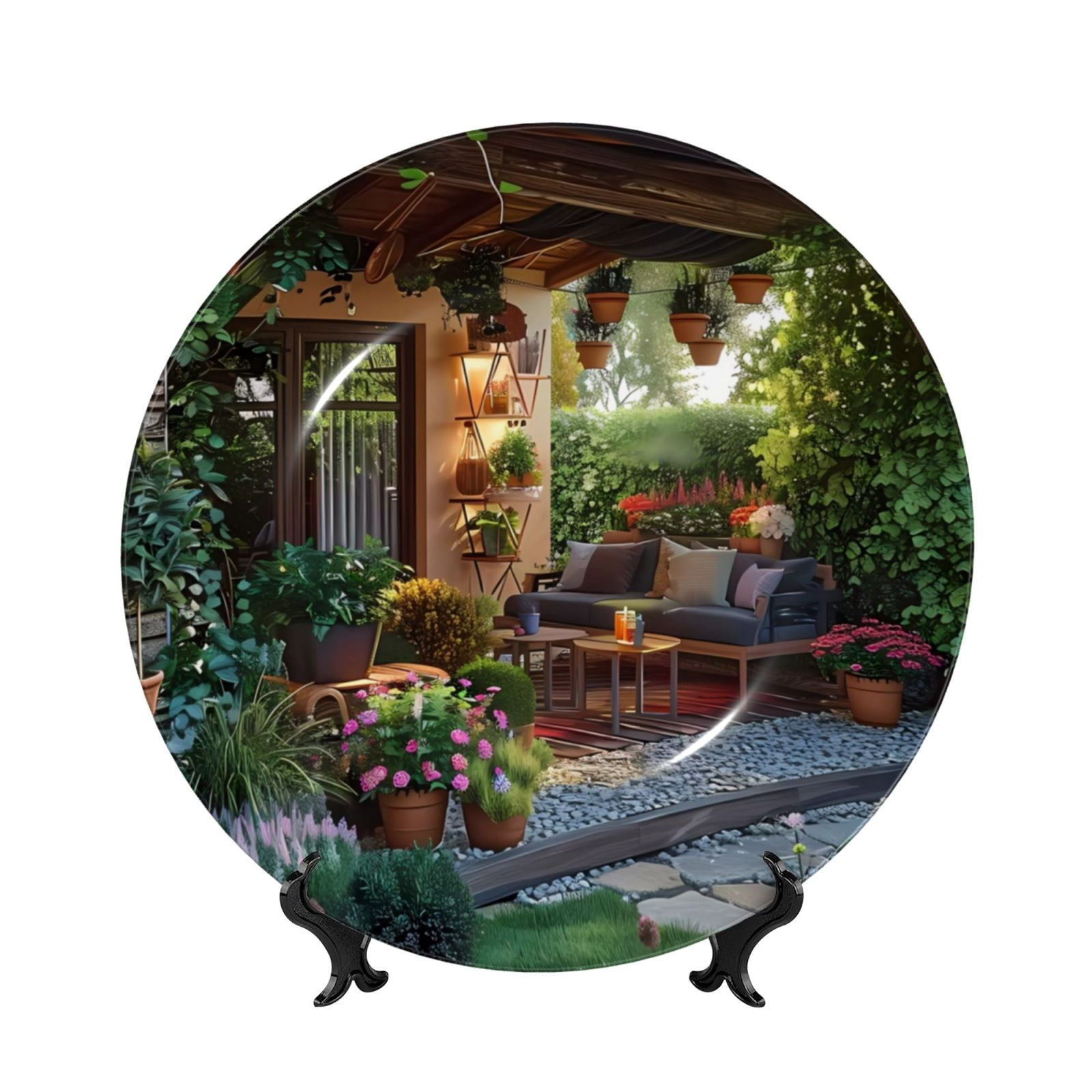 Yiaed Charming Garden Patio Print Bone China Decorative Plate Ceramic ...