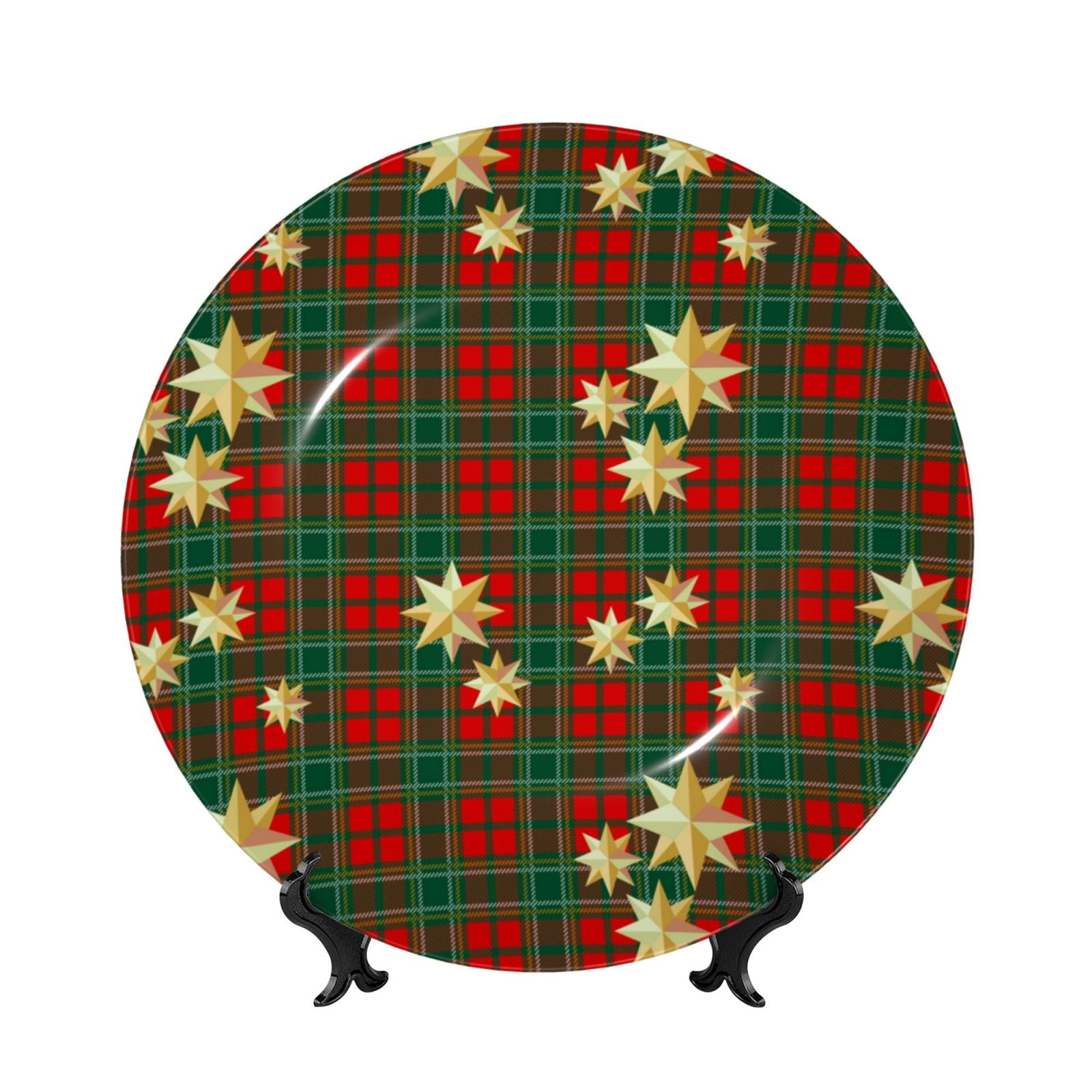 Yiaed Checkered With Golden Stars Print Bone China Decorative Plate ...