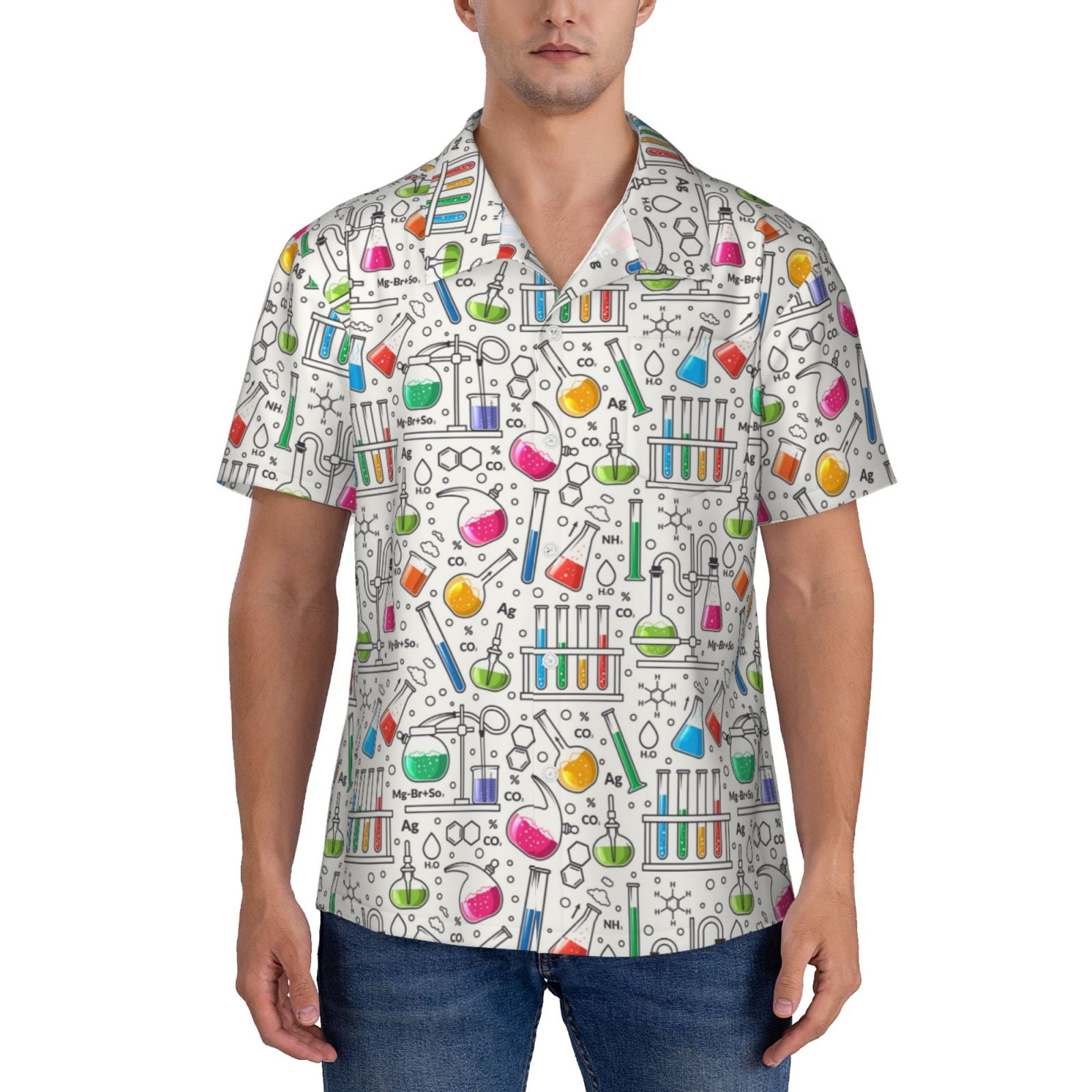 Yiaed Chemical Flasks And Test Tubes Print Hawaiian Shirt for Men Short ...