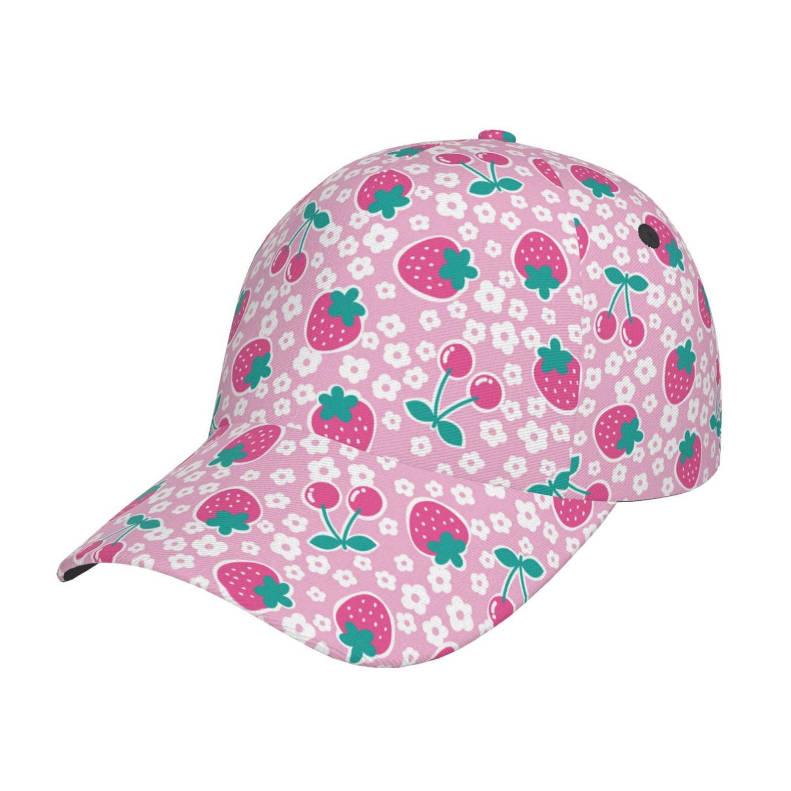 Yiaed Cherry Strawberry Print Cap Adjustable Size for Running Workouts ...
