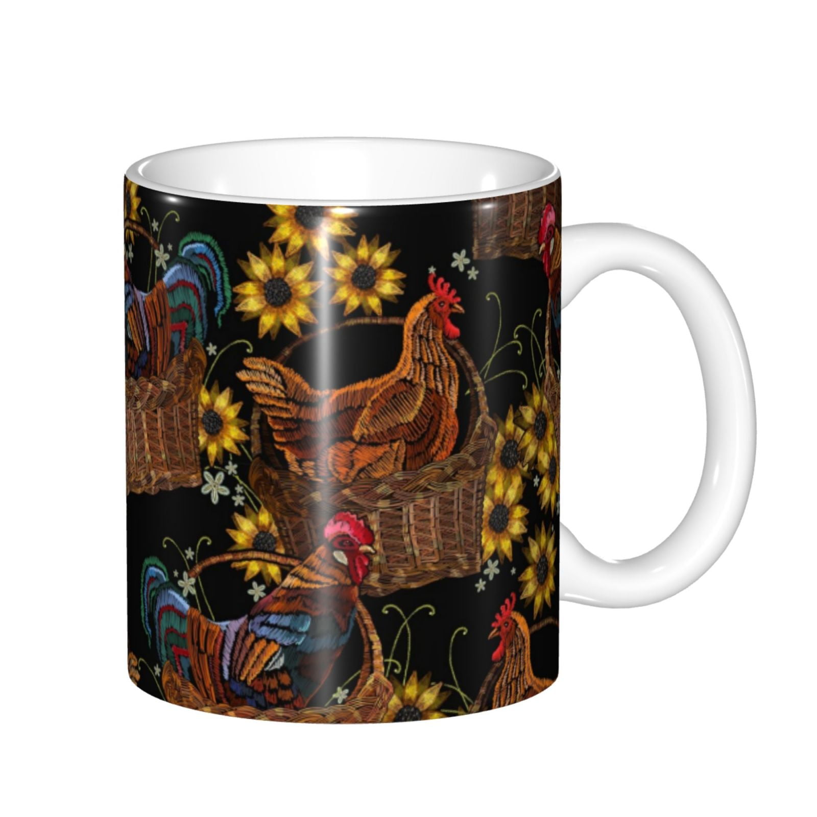 Yiaed Chicken Rooster Print Ceramics Coffee,Large Handle Design,Extra ...