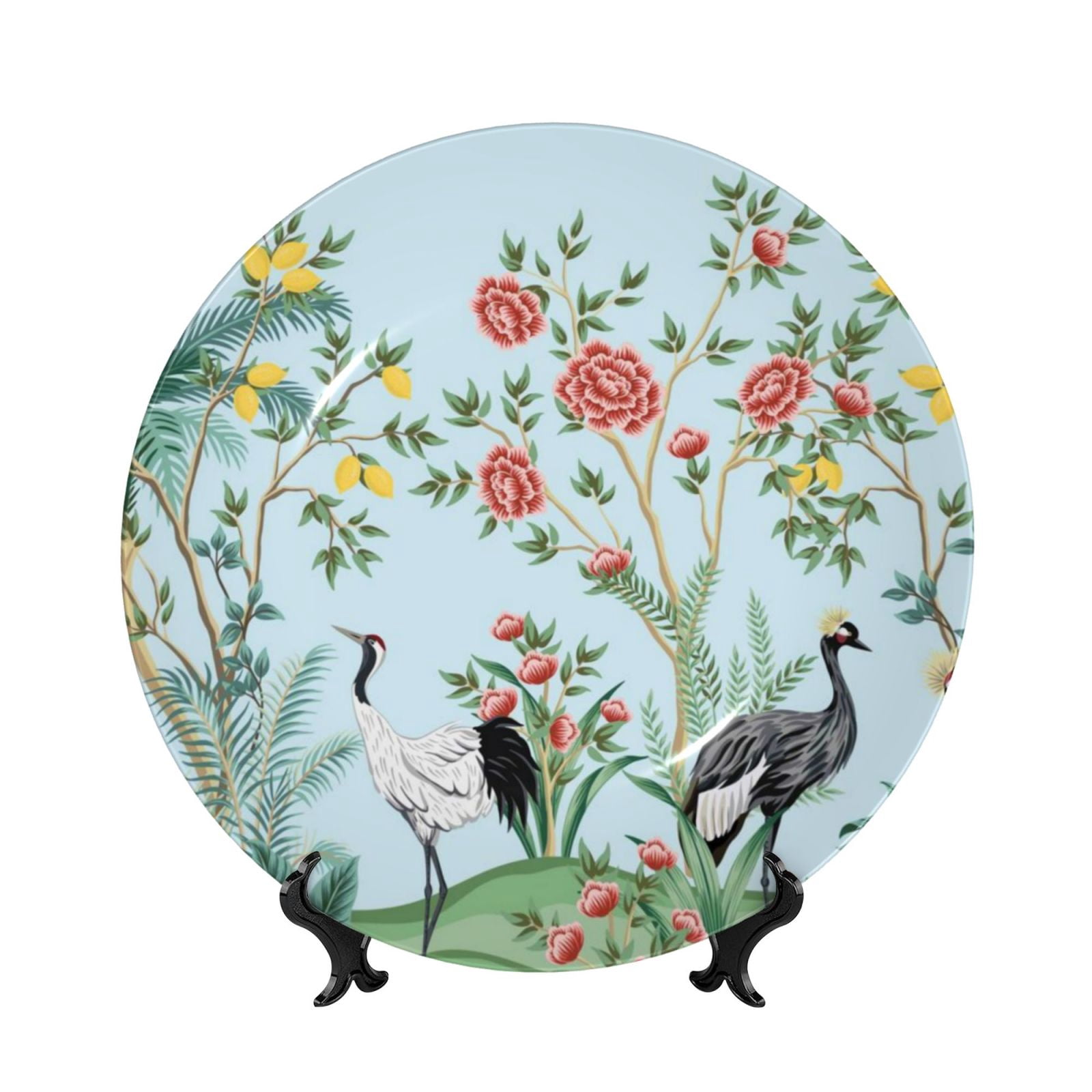 Yiaed Chinoiserie Floral Palm Tree Print Bone China Decorative Plate ...