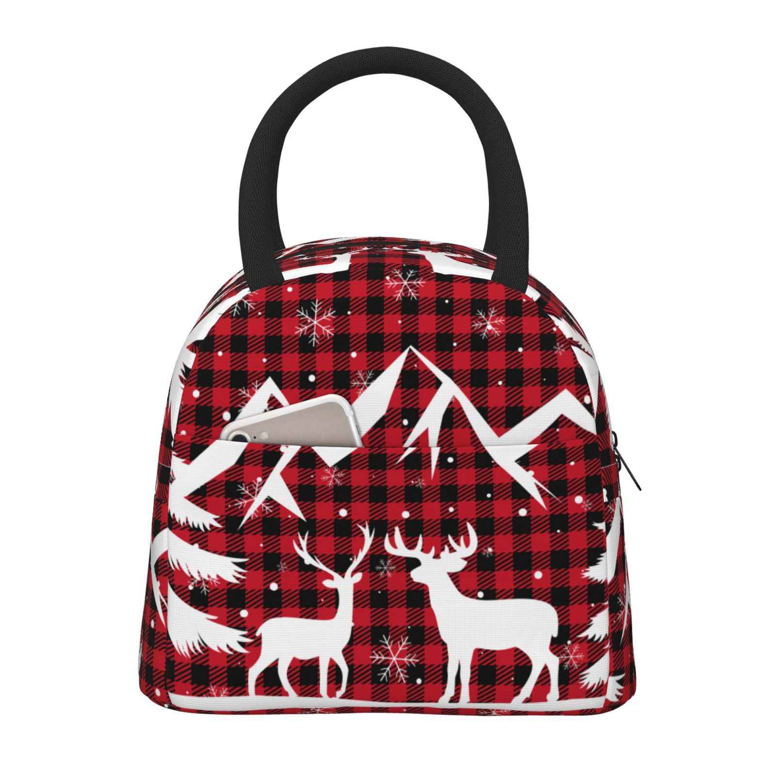 Yiaed Christmas Buffalo Plaid Print Lunch Bag Adult Insulated Lunch Box ...