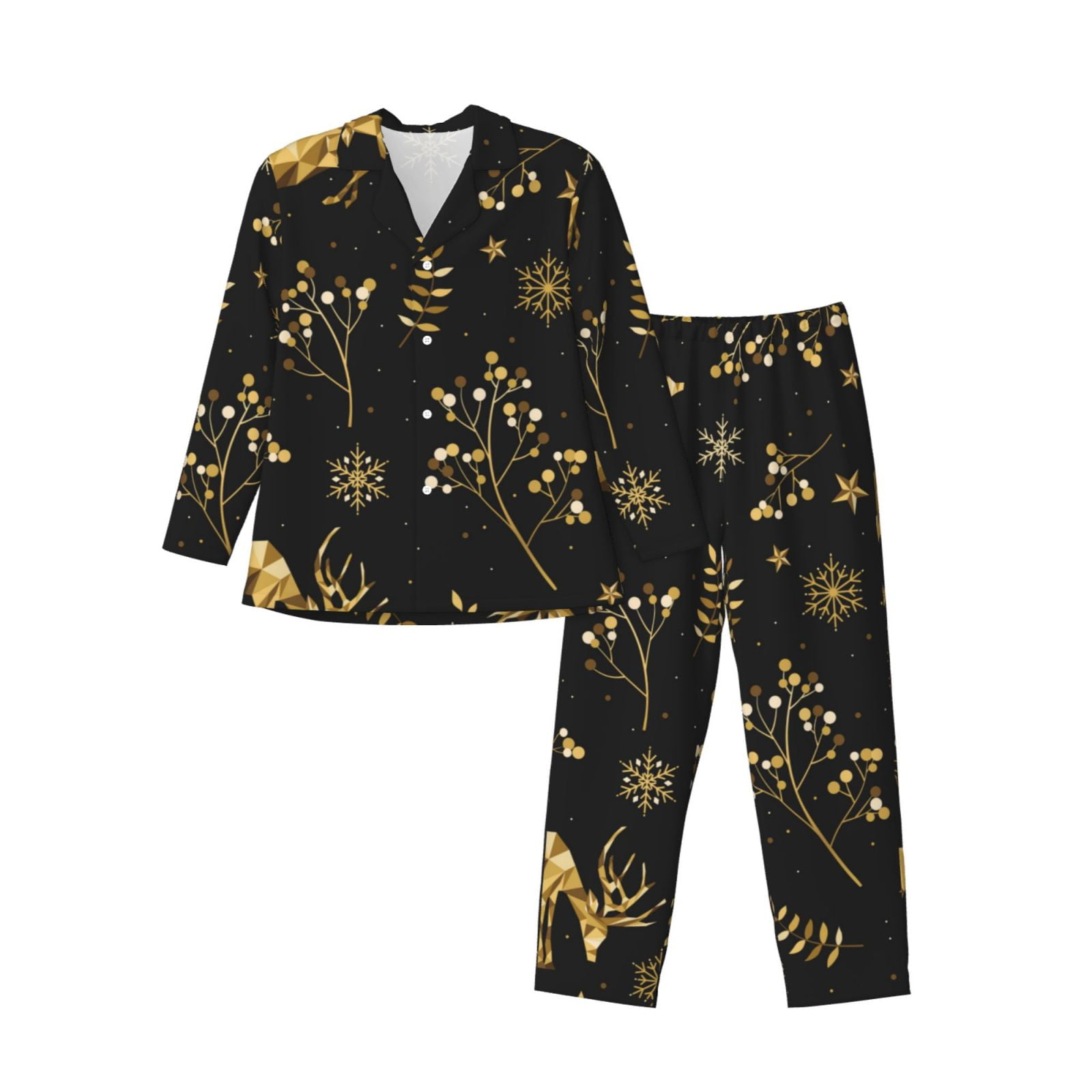 Yiaed Christmas Gold Deers1 Print Men’s Pajamas Set - Long Sleeve ...
