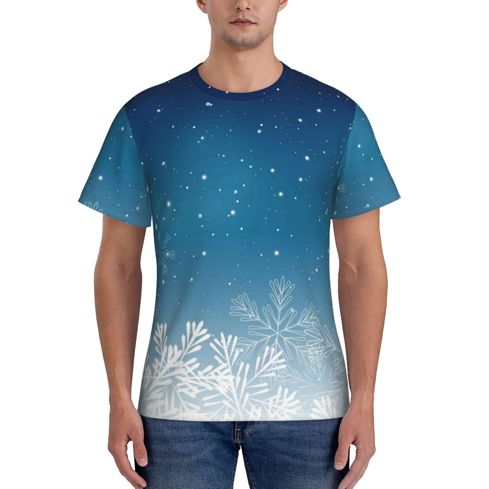 Yiaed Christmas Snowflakes Print Mens Short Sleeve Tight Fit T-Shirt ...