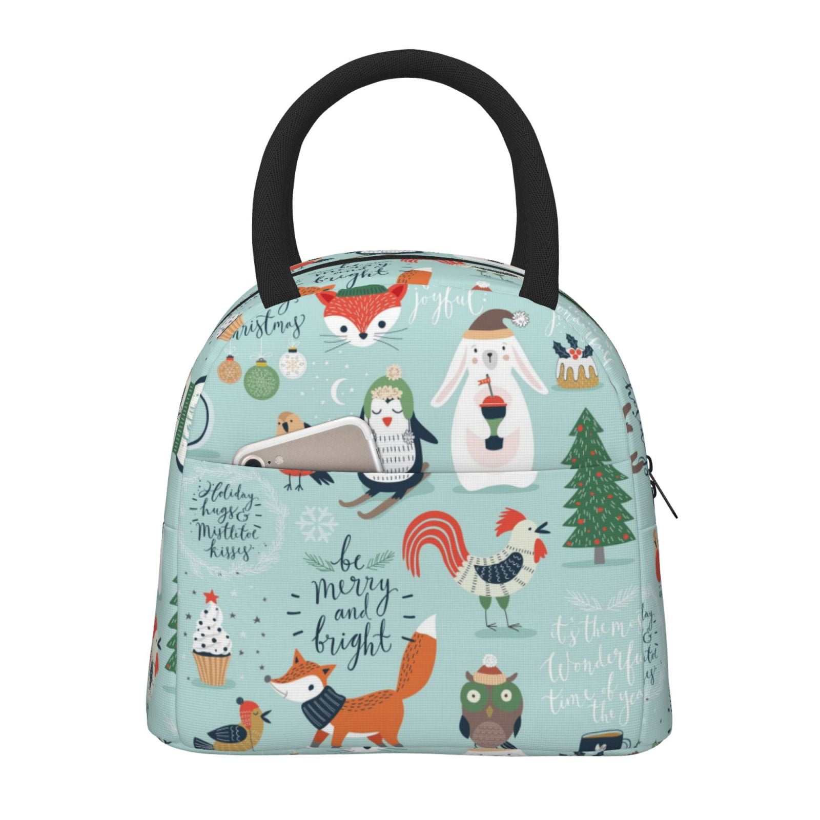 Yiaed Christmas Winter Animals Print Lunch Bag Adult Insulated Lunch ...