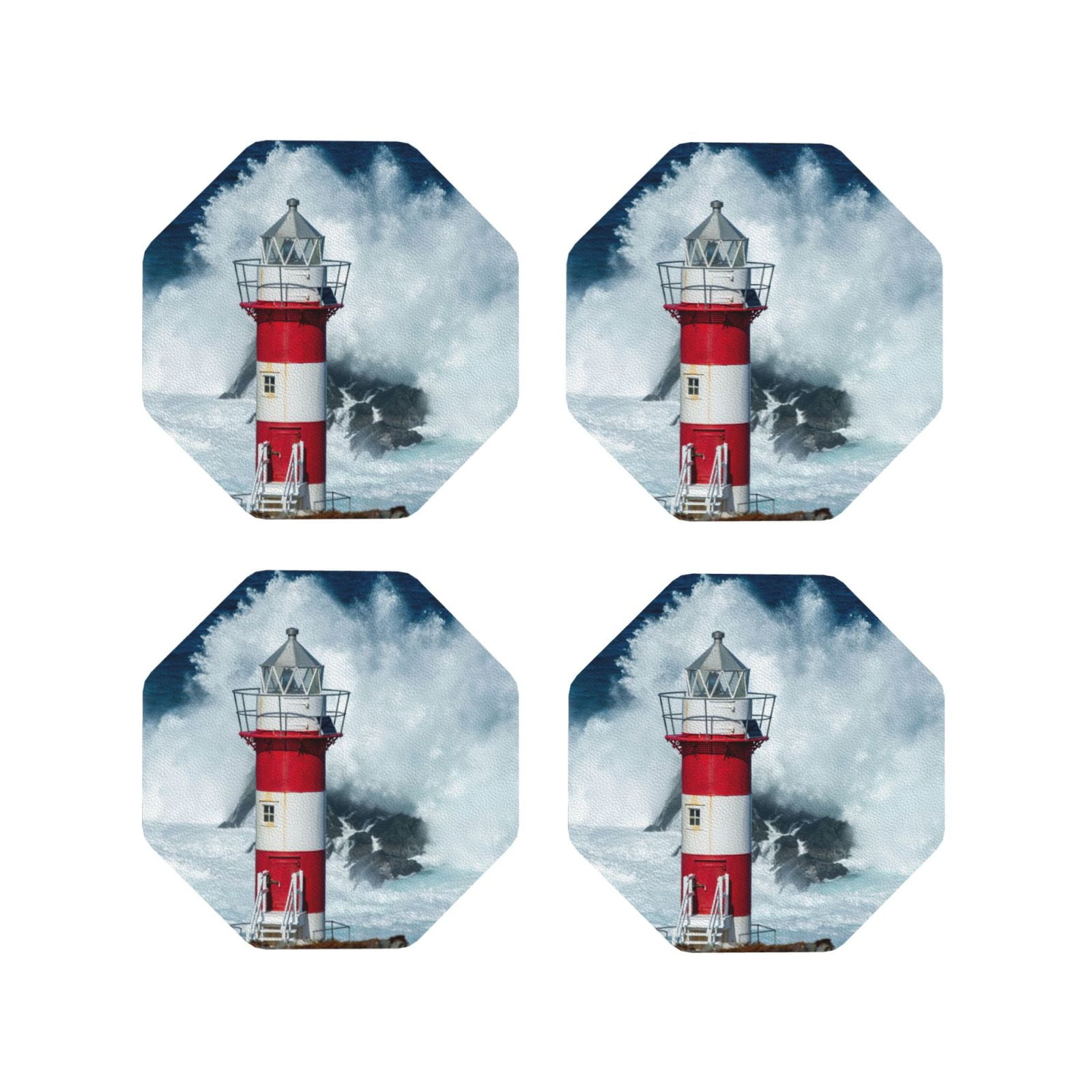 Yiaed Circular Lighthouse Print Leather Coasters for Drinks - Cup ...