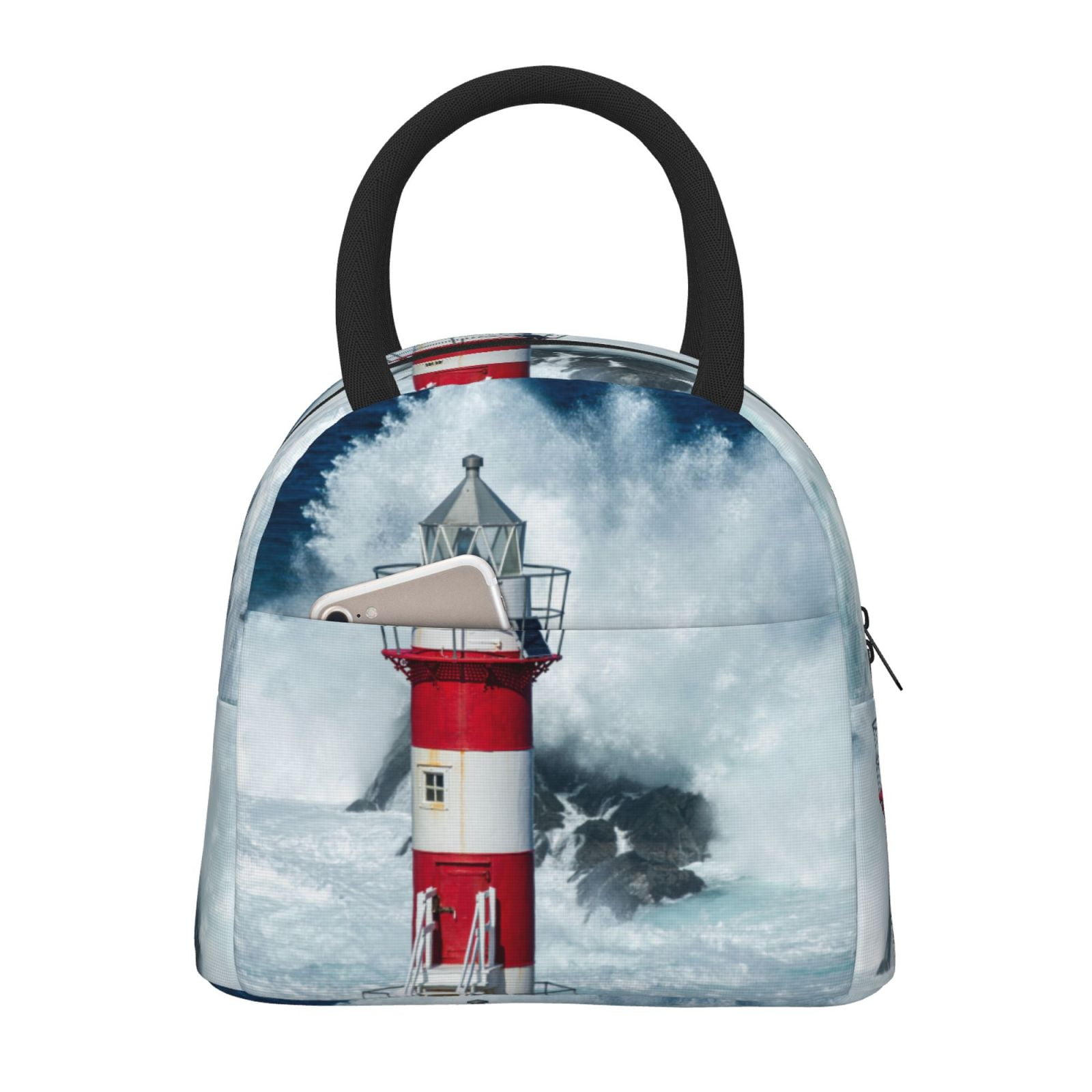 Yiaed Circular Lighthouse Print Lunch Bag Adult Insulated Lunch Box ...