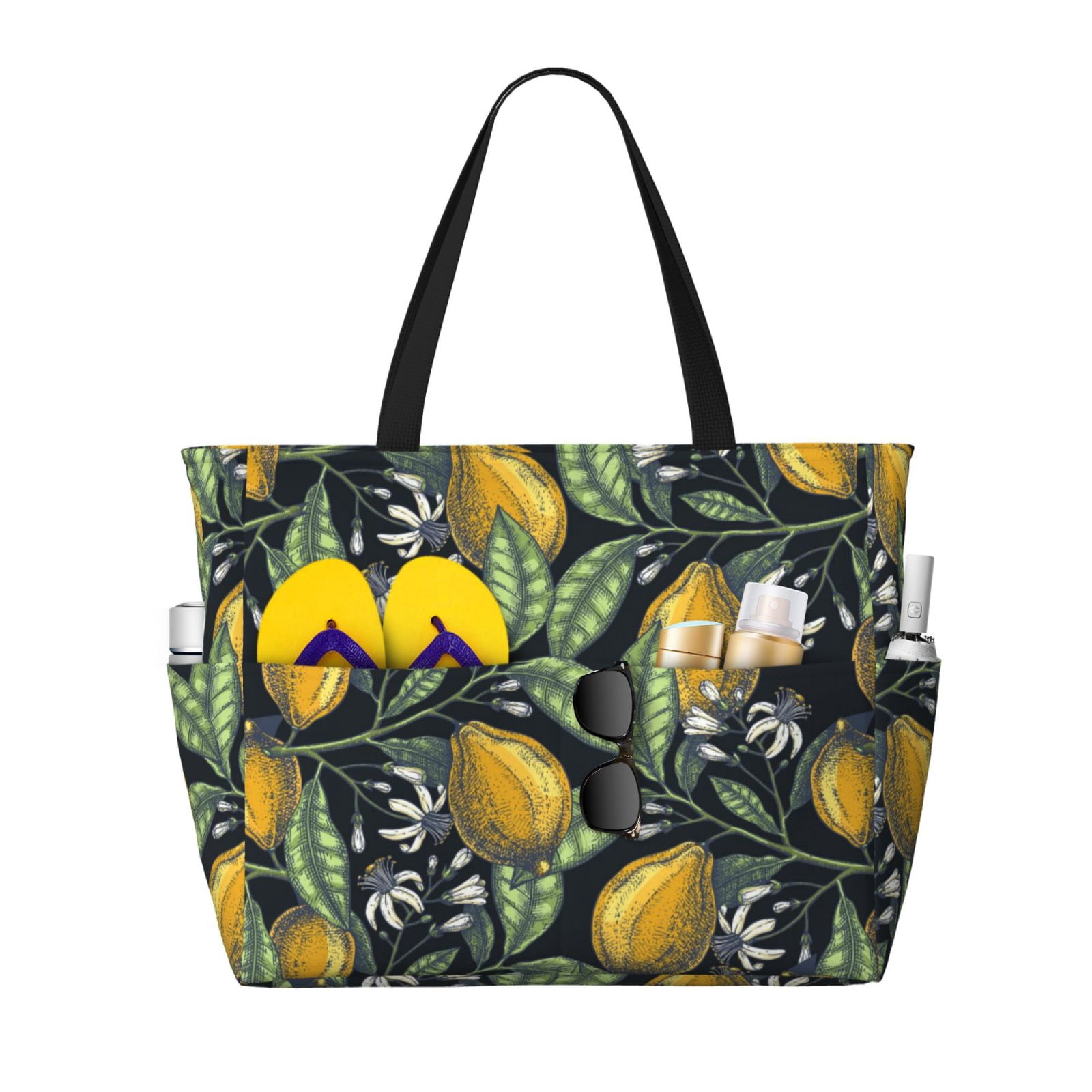 Yiaed Citrus Fruits Elegant Lemons Print Large Capacity Beach Travel ...
