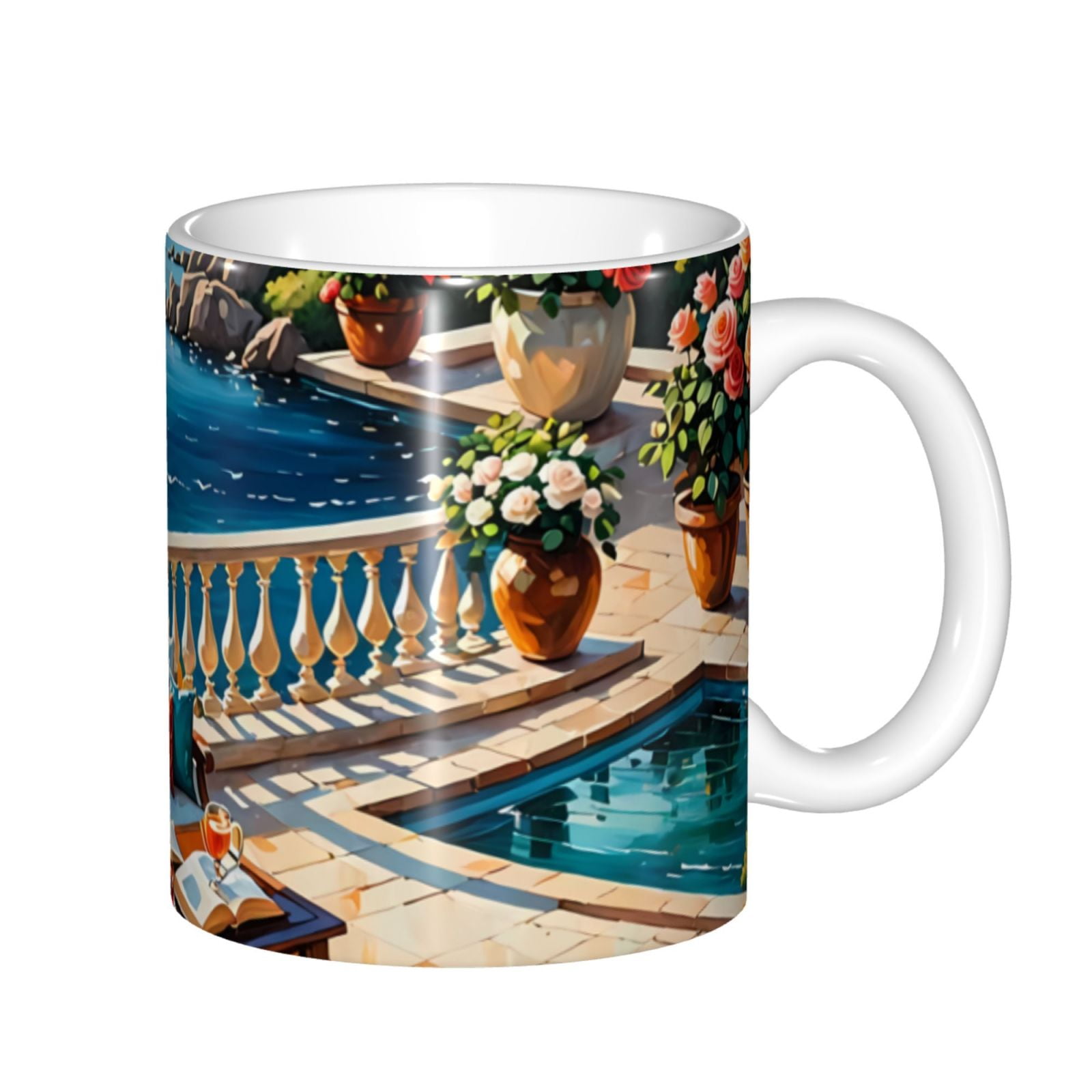 Yiaed Coastal Style Garden Villa Print Ceramics Coffee,Large Handle ...