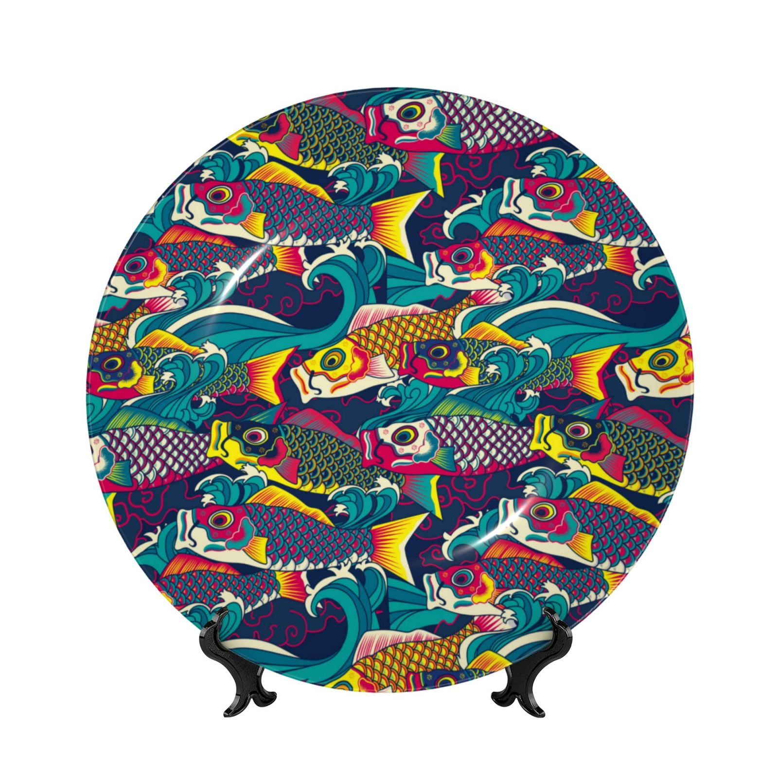 Yiaed Colorful Carp Streamer Print Bone China Decorative Plate Ceramic ...