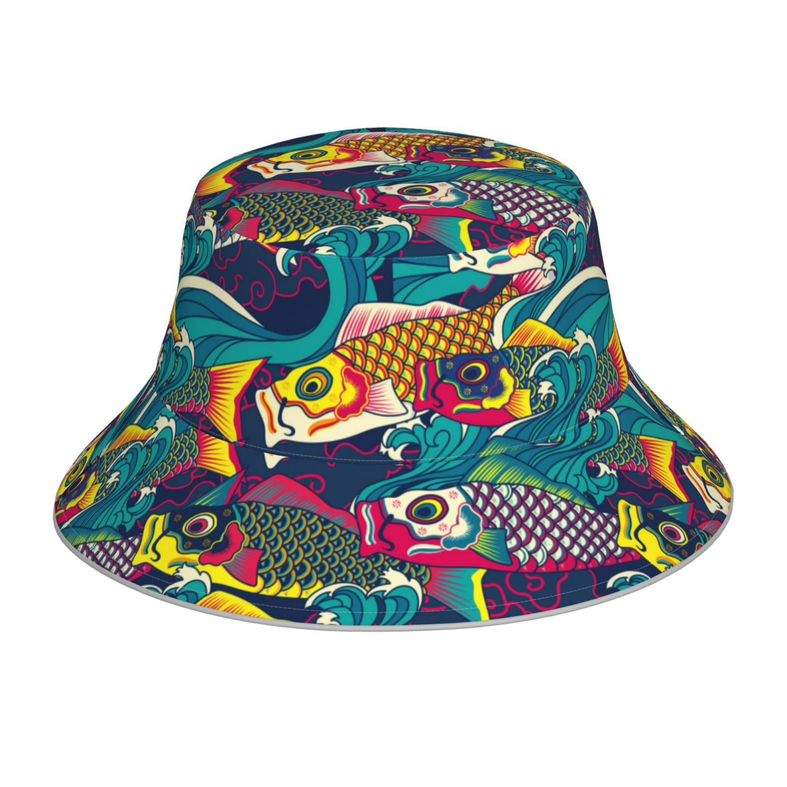 Yiaed Colorful Carp Streamer Print Reflective Stripe Bucket Hat Unisex ...