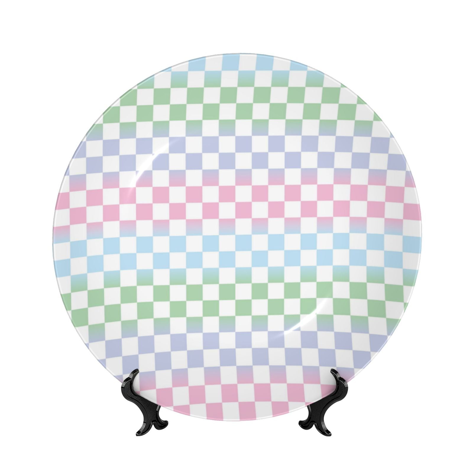 Yiaed Colorful Checkerboard Print Bone China Decorative Plate Ceramic ...