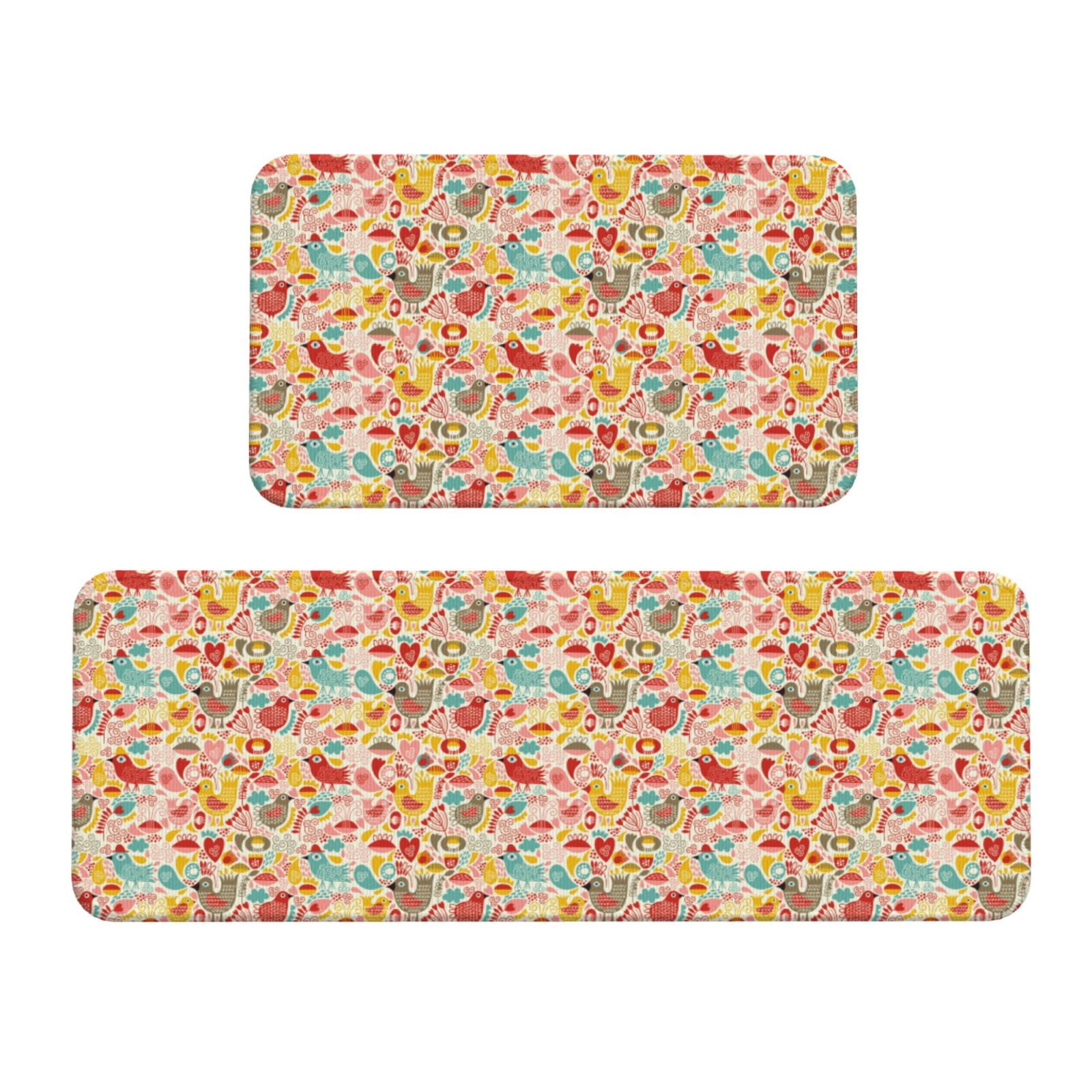 Yiaed Colorful Chicken Kitchen Rugs Sets of 2 Kitchen Mats Cushioned ...