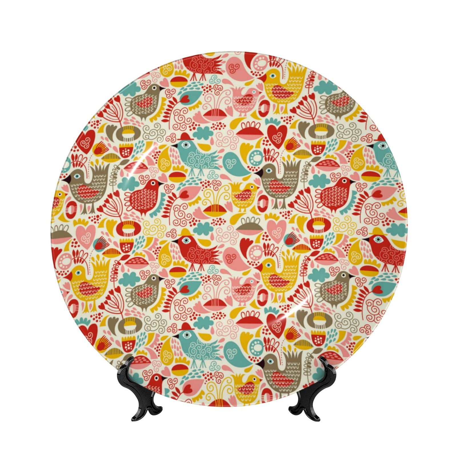 Yiaed Colorful Chicken Print Bone China Decorative Plate Ceramic Dinner ...