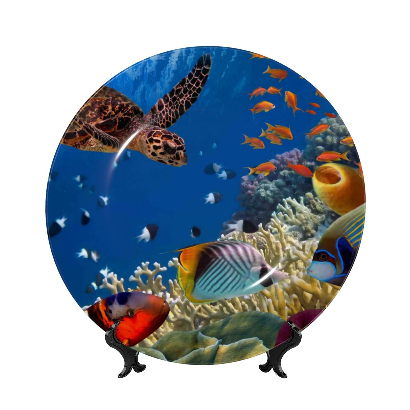 Yiaed Colorful Coral Reef Print Bone China Decorative Plate Ceramic ...