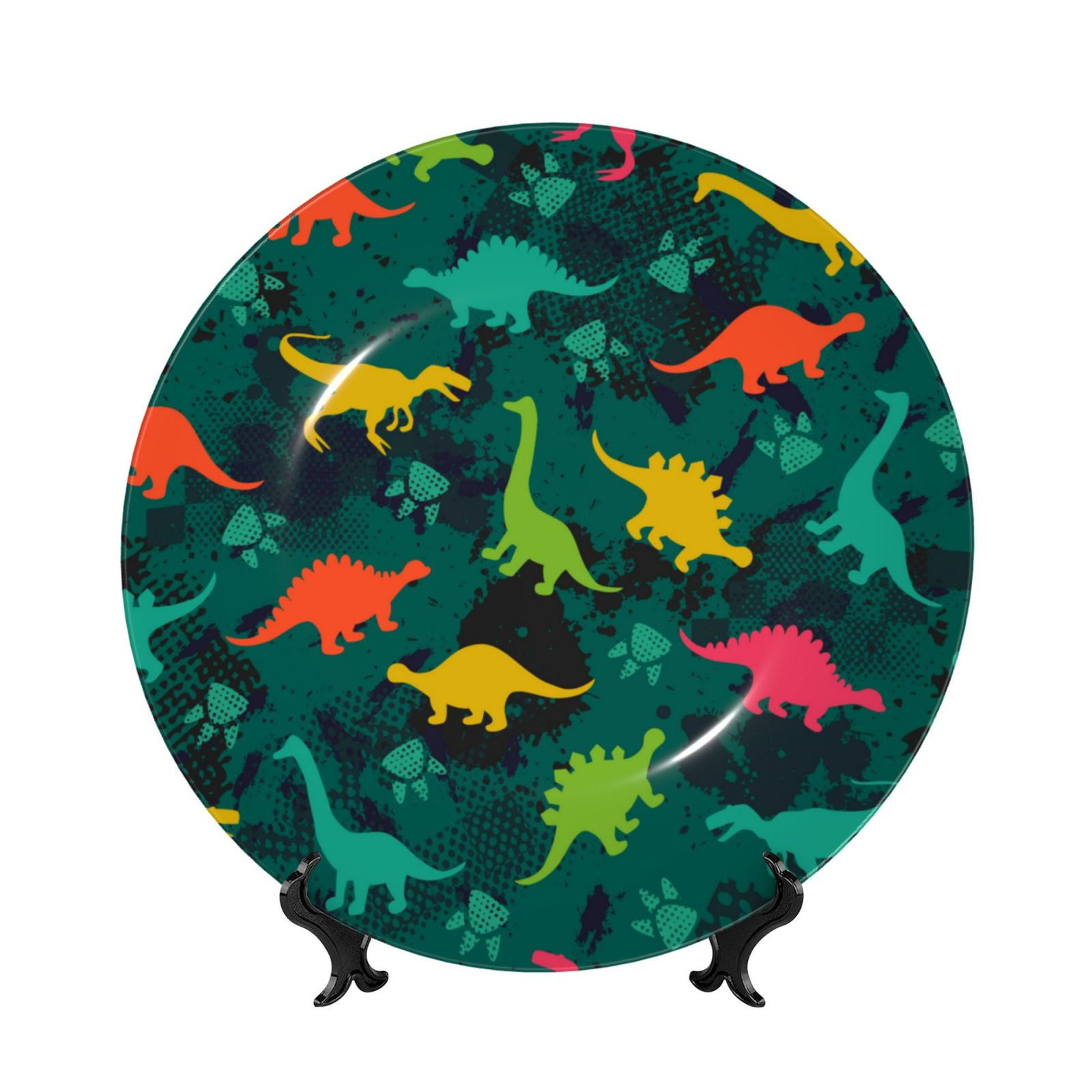 Yiaed Colorful Dinosaurs Print Bone China Decorative Plate Ceramic ...
